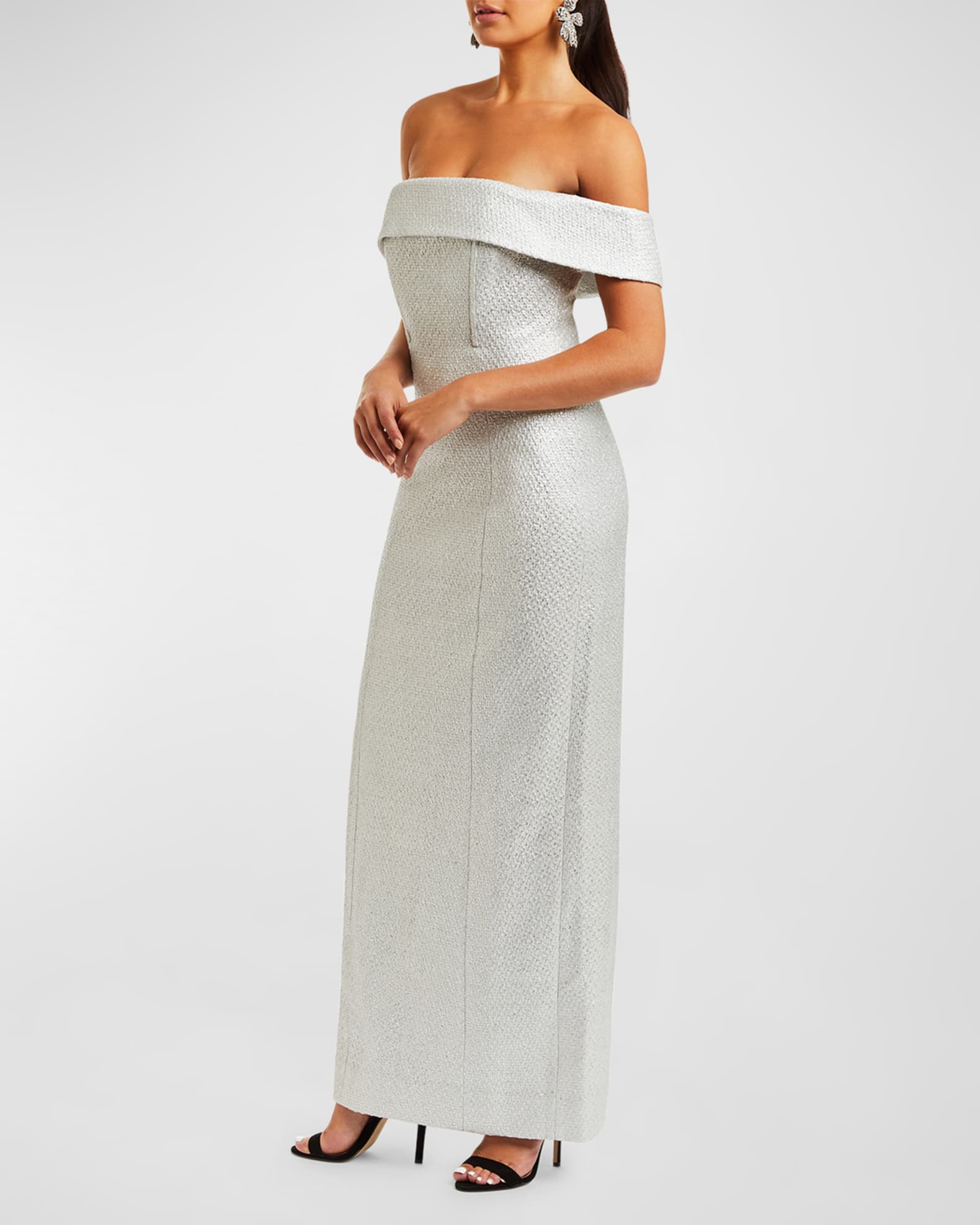 Mestiza New York Mona Off-Shoulder Metallic Column Gown | Neiman Marcus