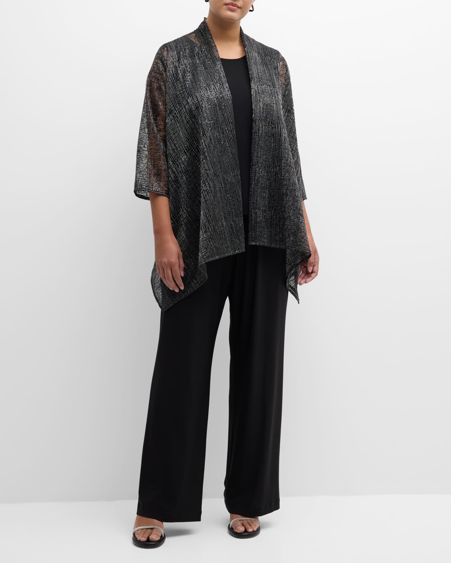 Caroline Rose Plus Plus Size Metallic Sequin Mesh Cardigan | Neiman Marcus