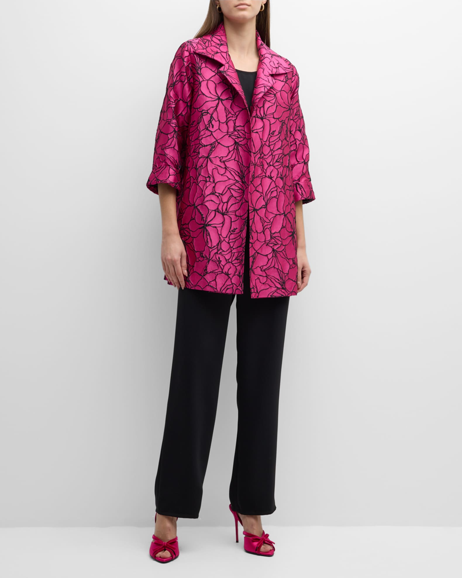 Caroline Rose Azalea Floral Jacquard 3/4-Sleeve Jacket | Neiman Marcus
