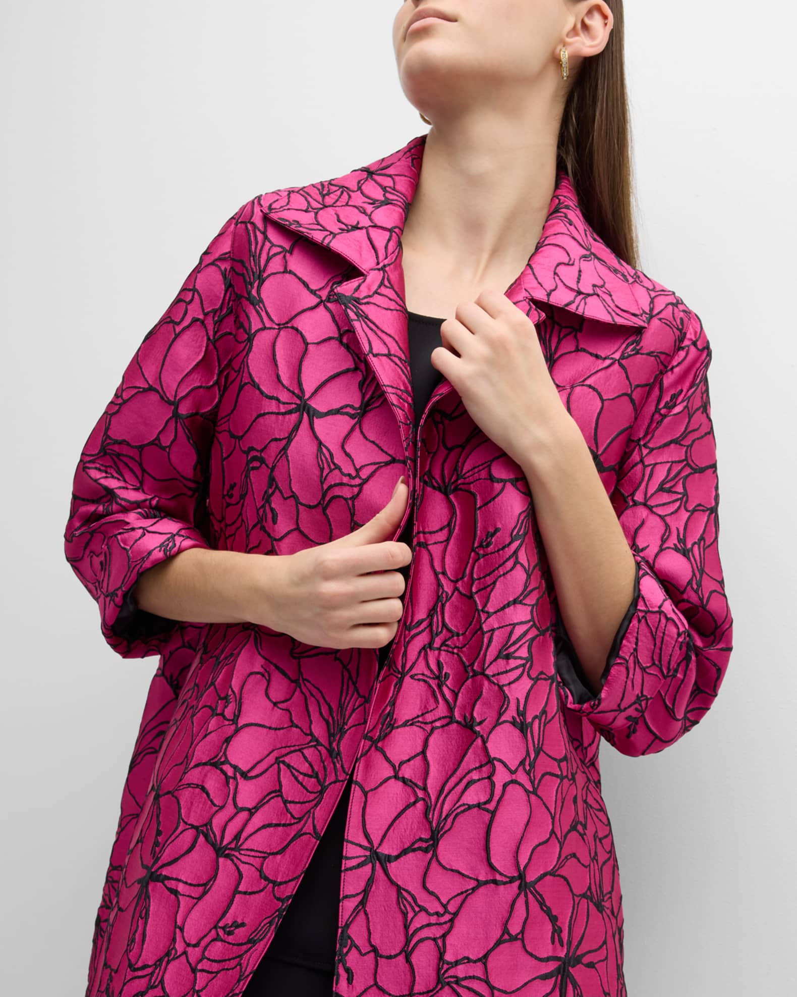 Caroline Rose Azalea Floral Jacquard 3/4-Sleeve Jacket | Neiman Marcus