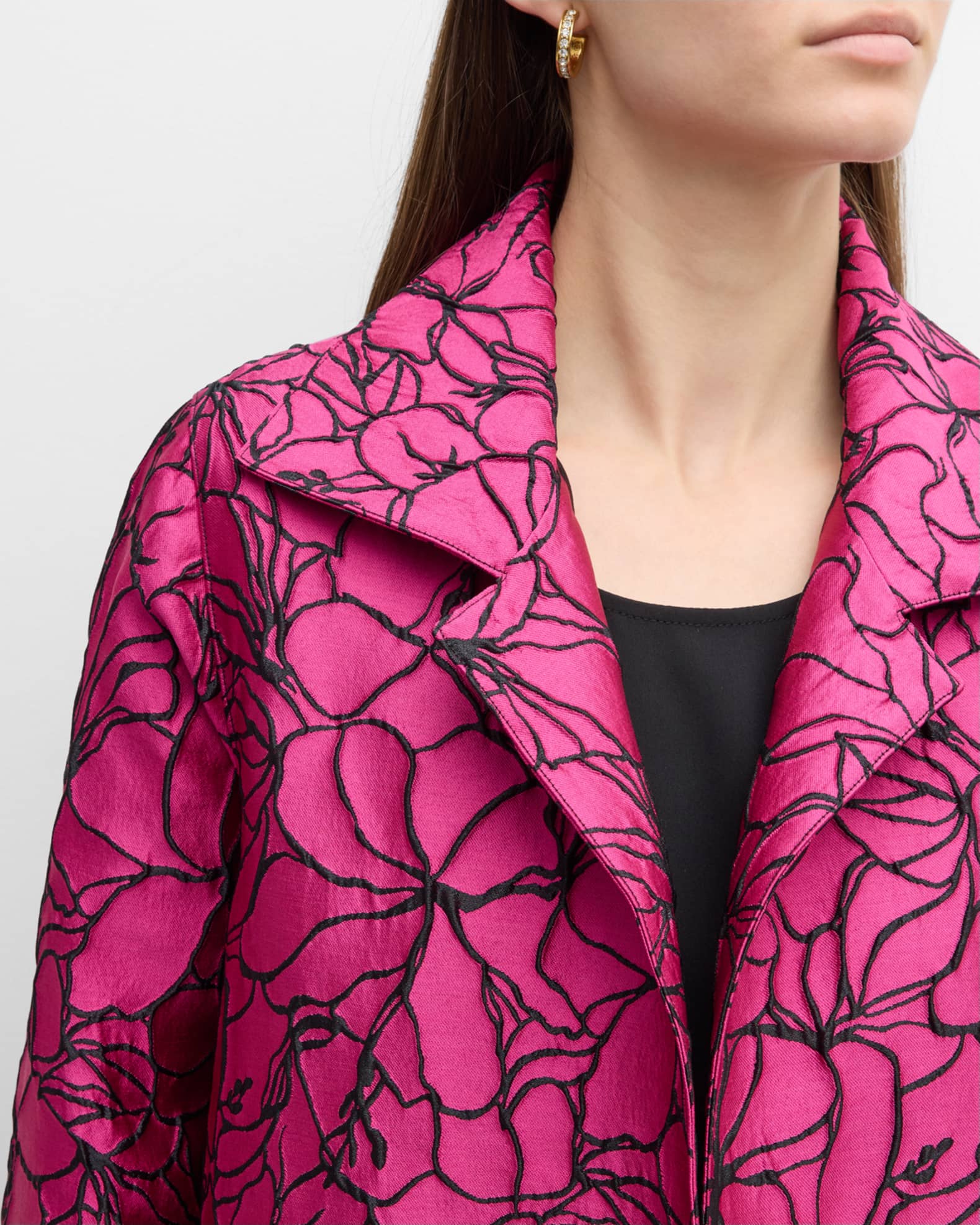 Caroline Rose Azalea Floral Jacquard 3/4-Sleeve Jacket | Neiman Marcus