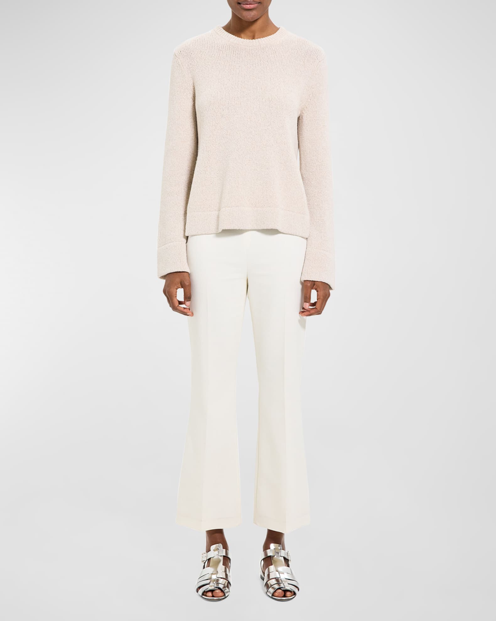 Theory Wool and Cashmere Boucle Side-Split Sweater | Neiman Marcus