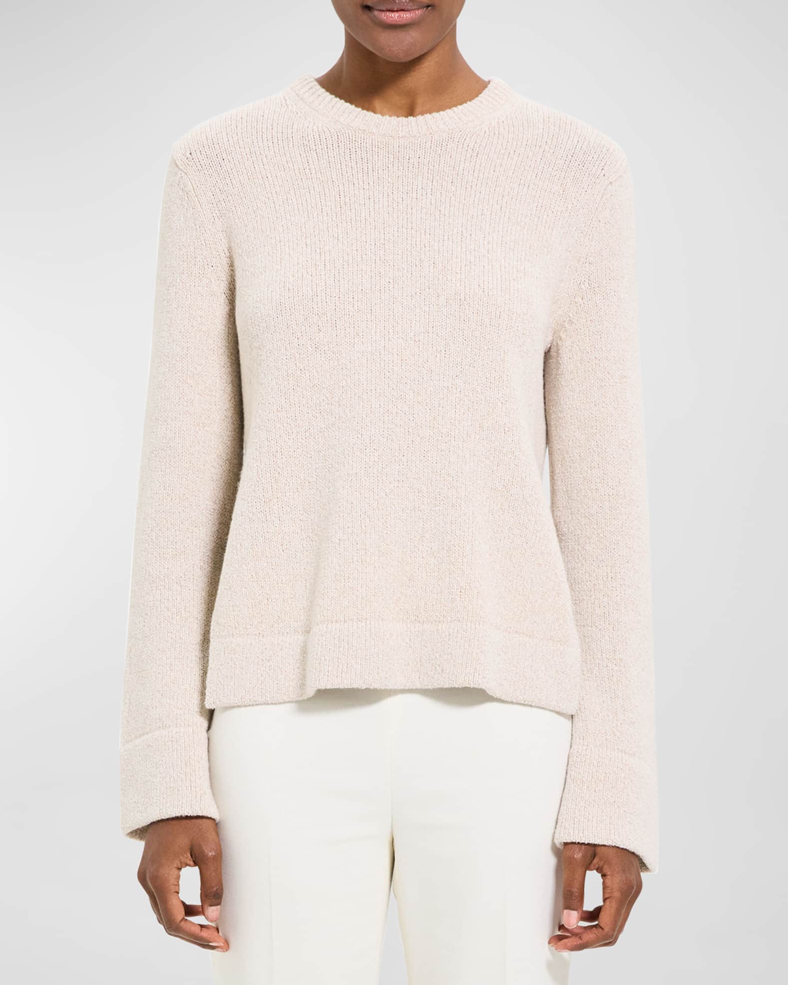Theory Wool and Cashmere Boucle Side-Split Sweater | Neiman Marcus