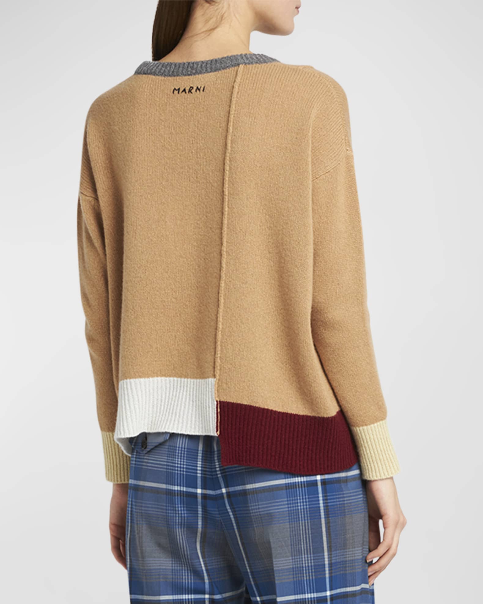 Marni Patchwork Cashmere Crewneck Sweater | Neiman Marcus