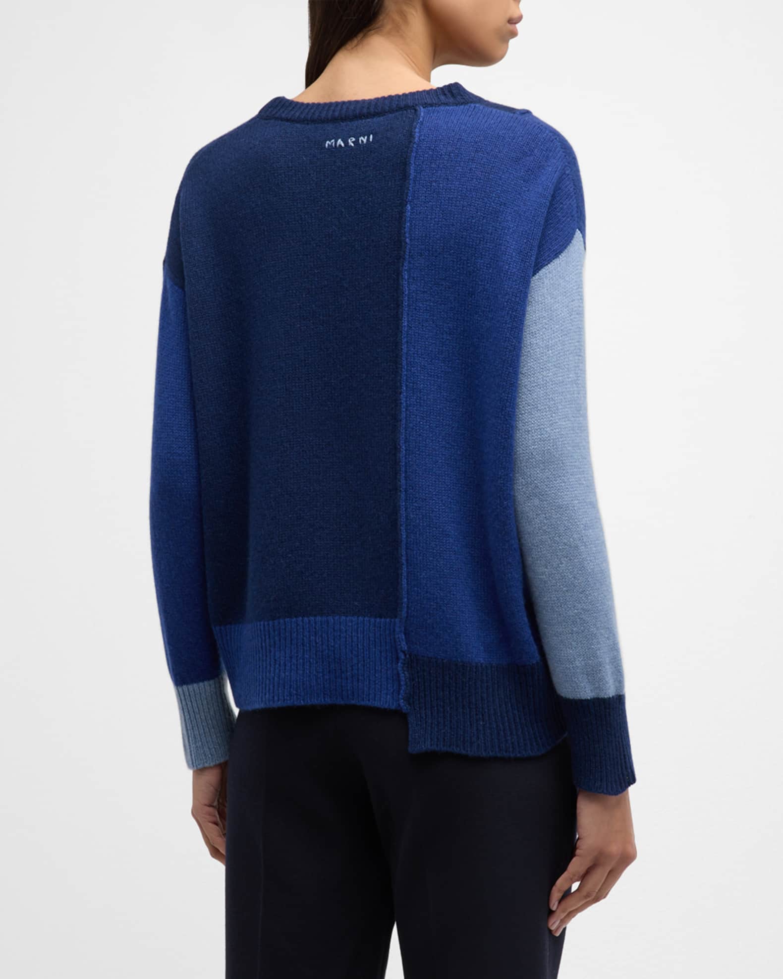 Marni Patchwork Cashmere Crewneck Sweater | Neiman Marcus