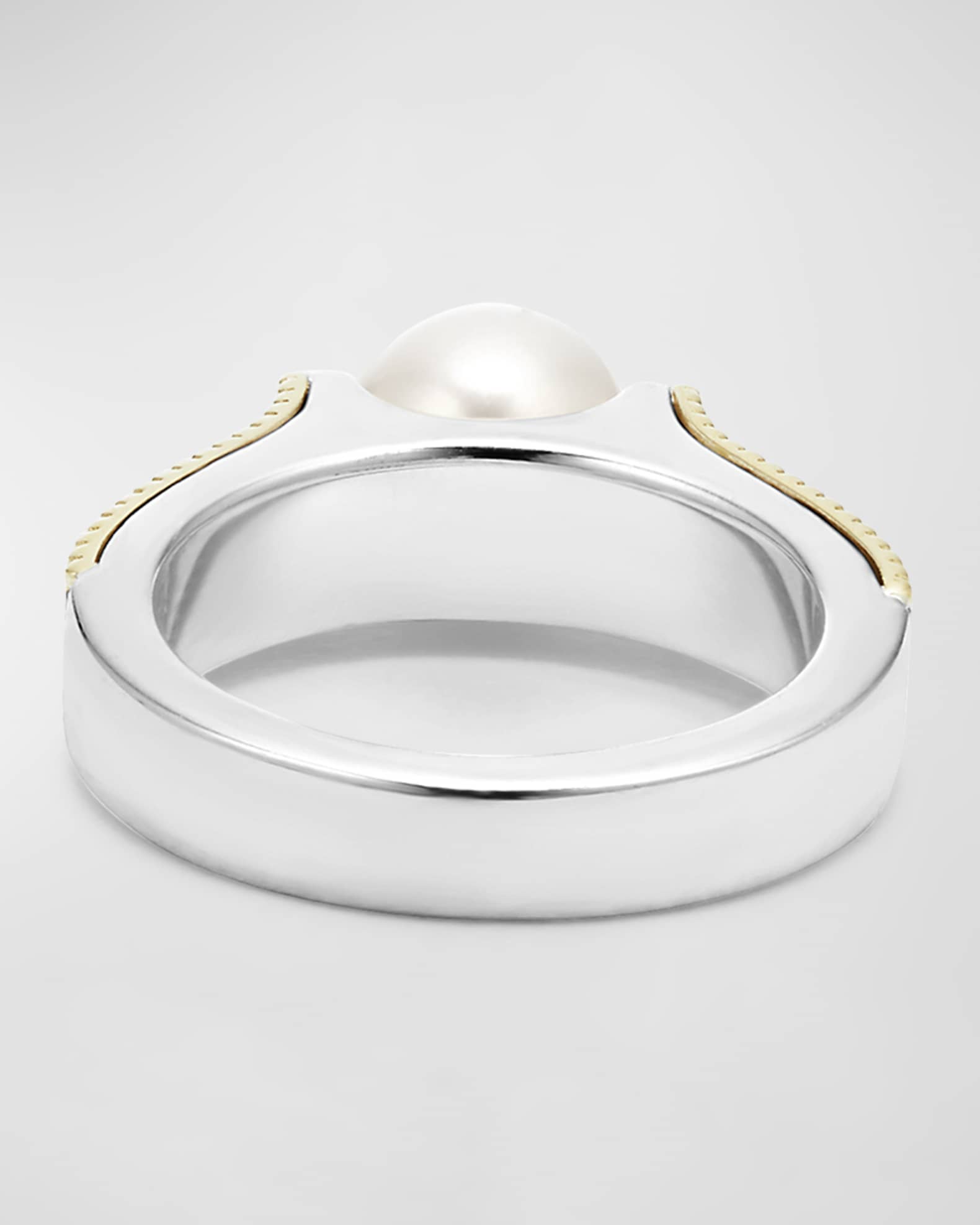 Lagos Sterling Silver And 18k Luna Pearl Lux Caviar Sides Ring Neiman Marcus