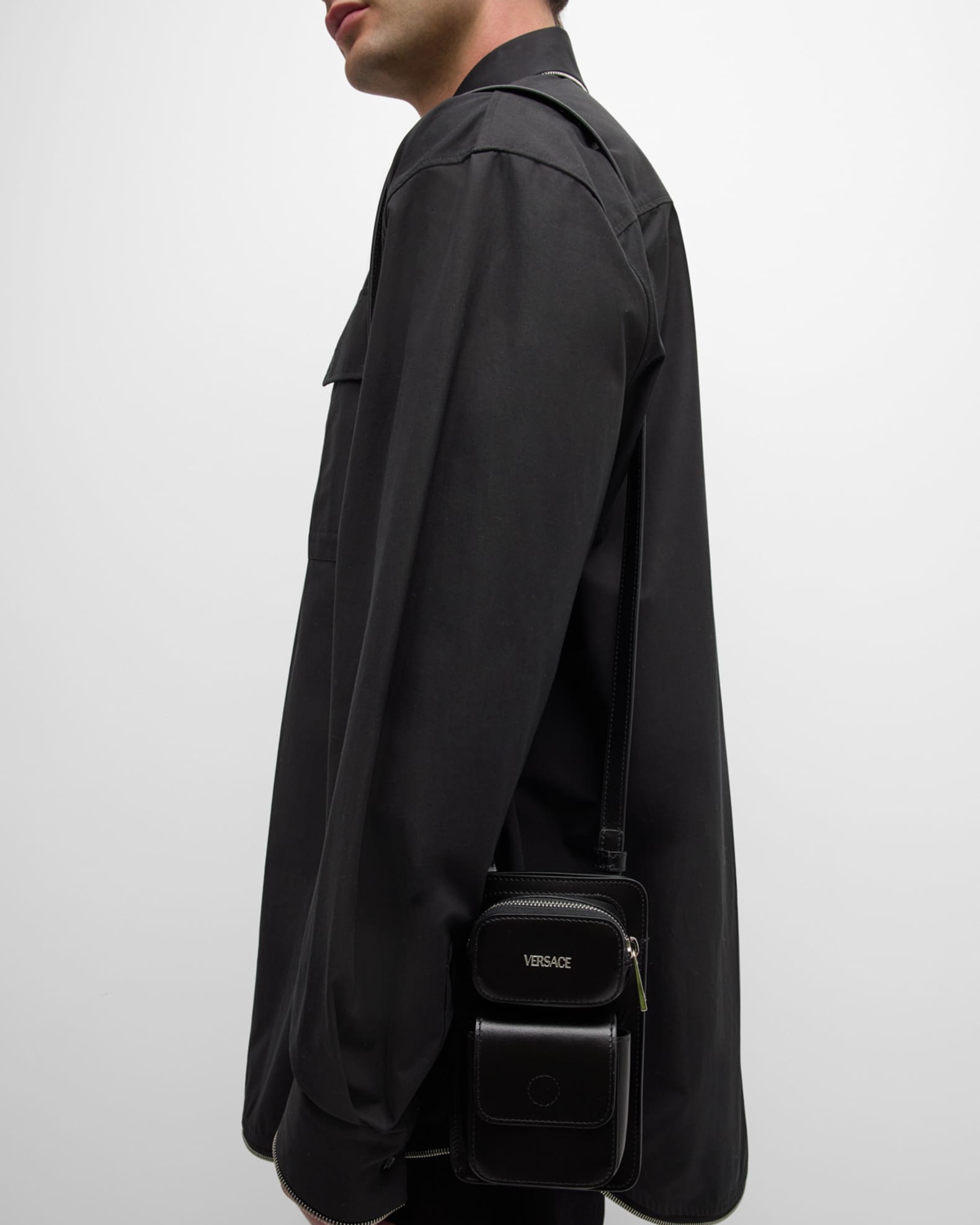 Versace Men's Leather Cargo Crossbody Bag | Neiman Marcus