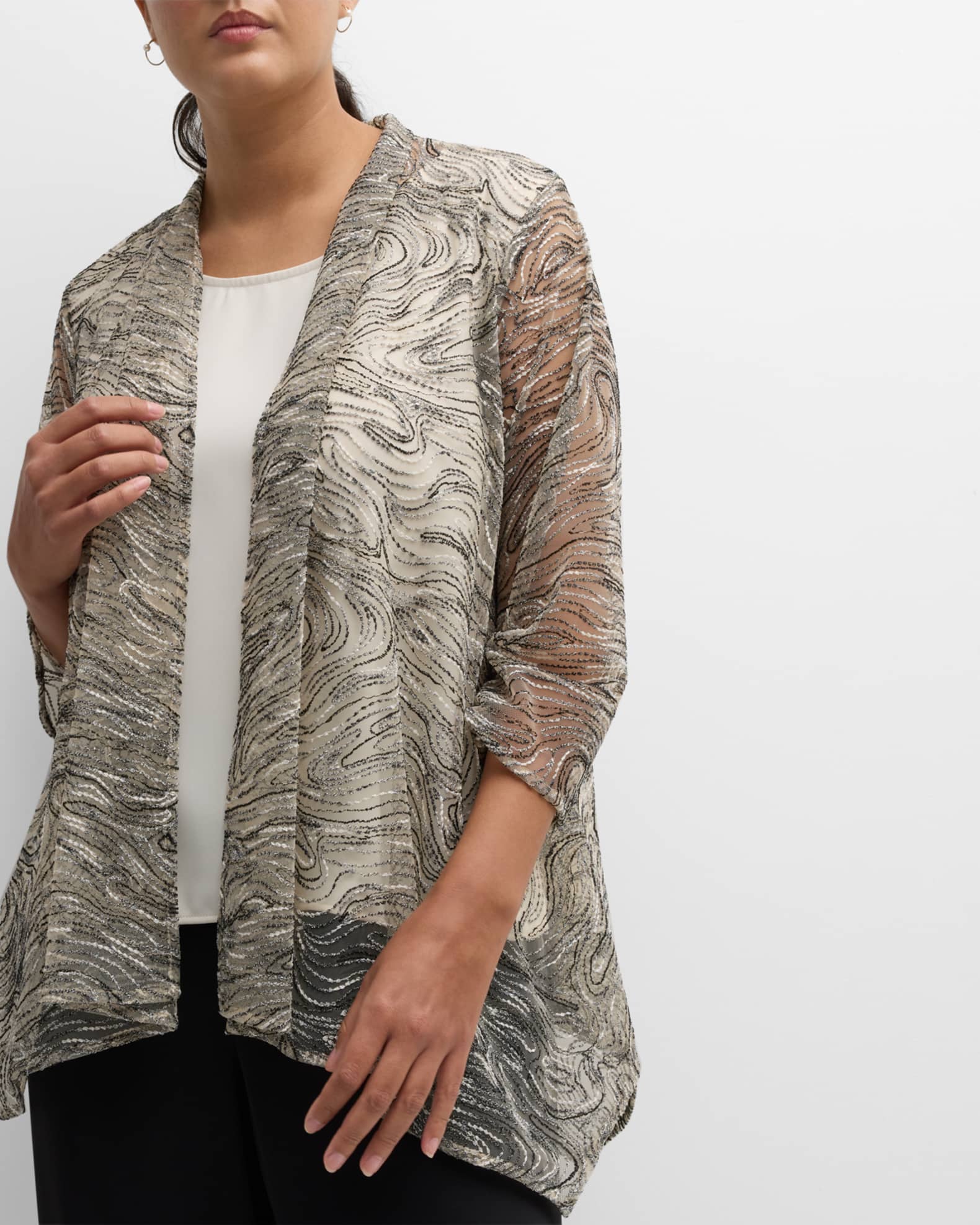 Caroline Rose Plus Plus Size Embroidered Sheer Swing Cardigan | Neiman ...
