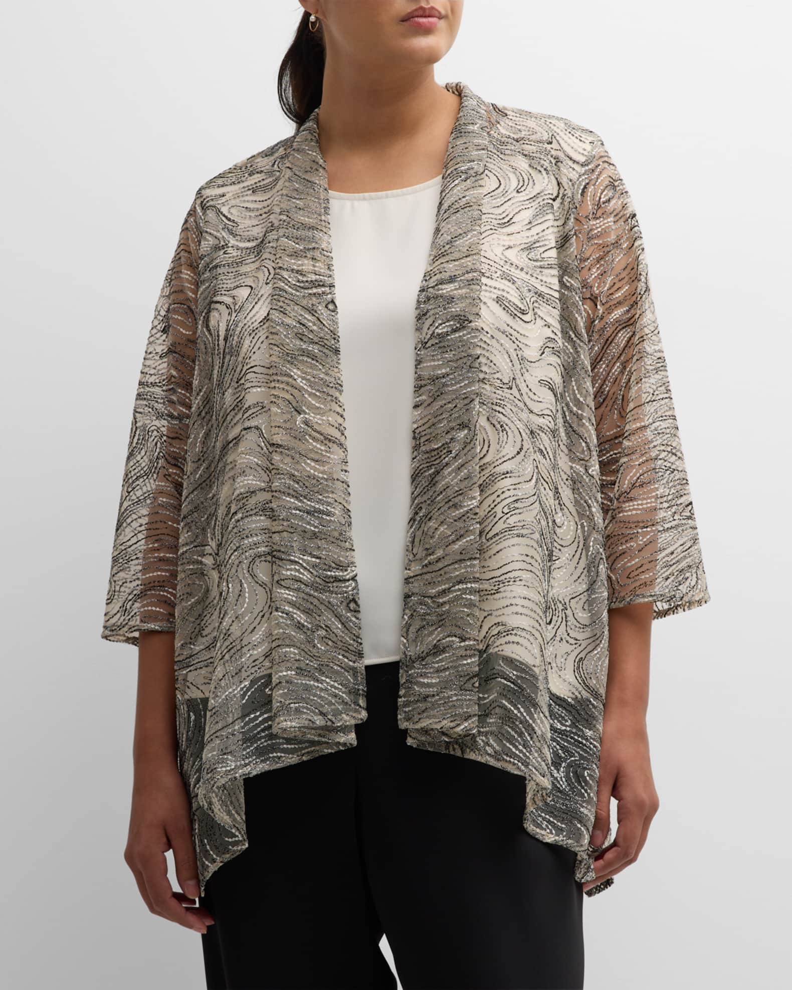 Caroline Rose Plus Plus Size Embroidered Sheer Swing Cardigan | Neiman ...