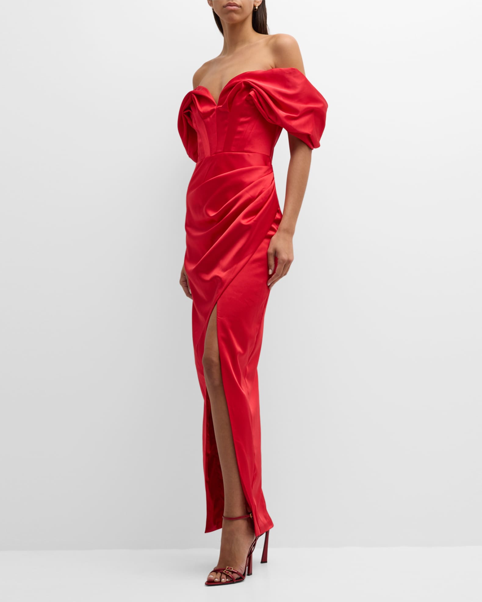 GIGII'S Laura Off-Shoulder Draped Column Gown | Neiman Marcus