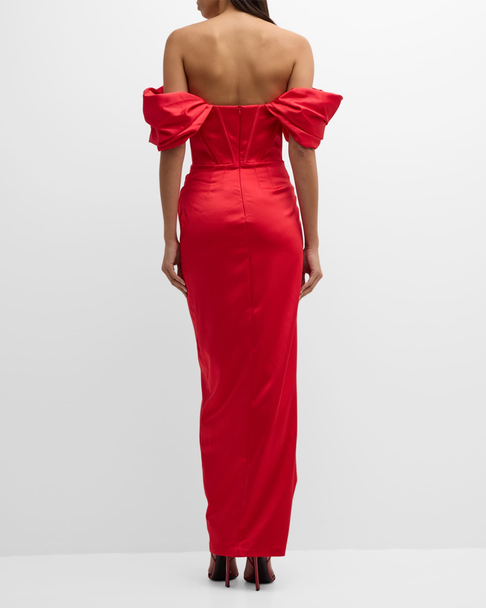 GIGII'S Laura Off-Shoulder Draped Column Gown | Neiman Marcus