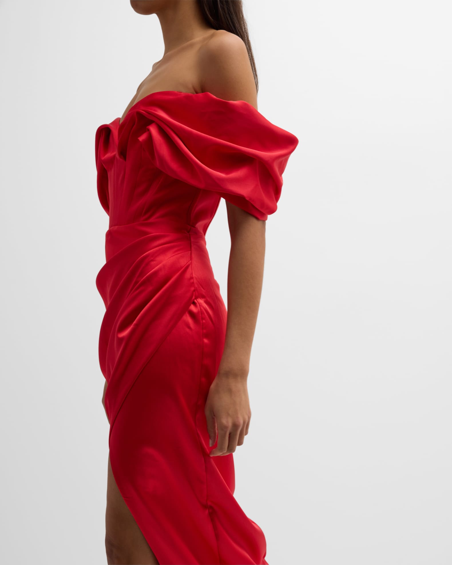 GIGII'S Laura Off-Shoulder Draped Column Gown | Neiman Marcus