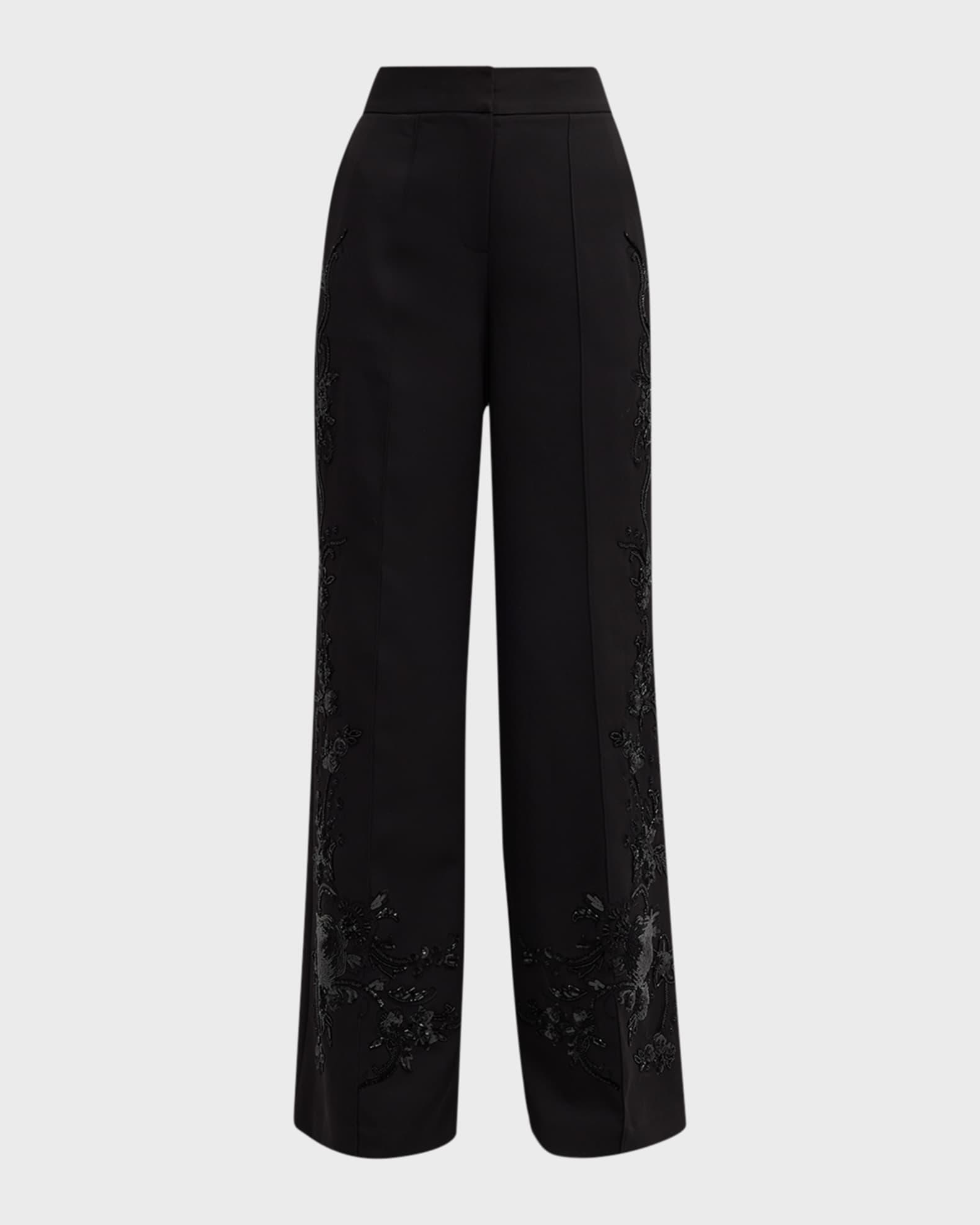 Samantha Beaded Floral-Embroidered Pants | Neiman Marcus