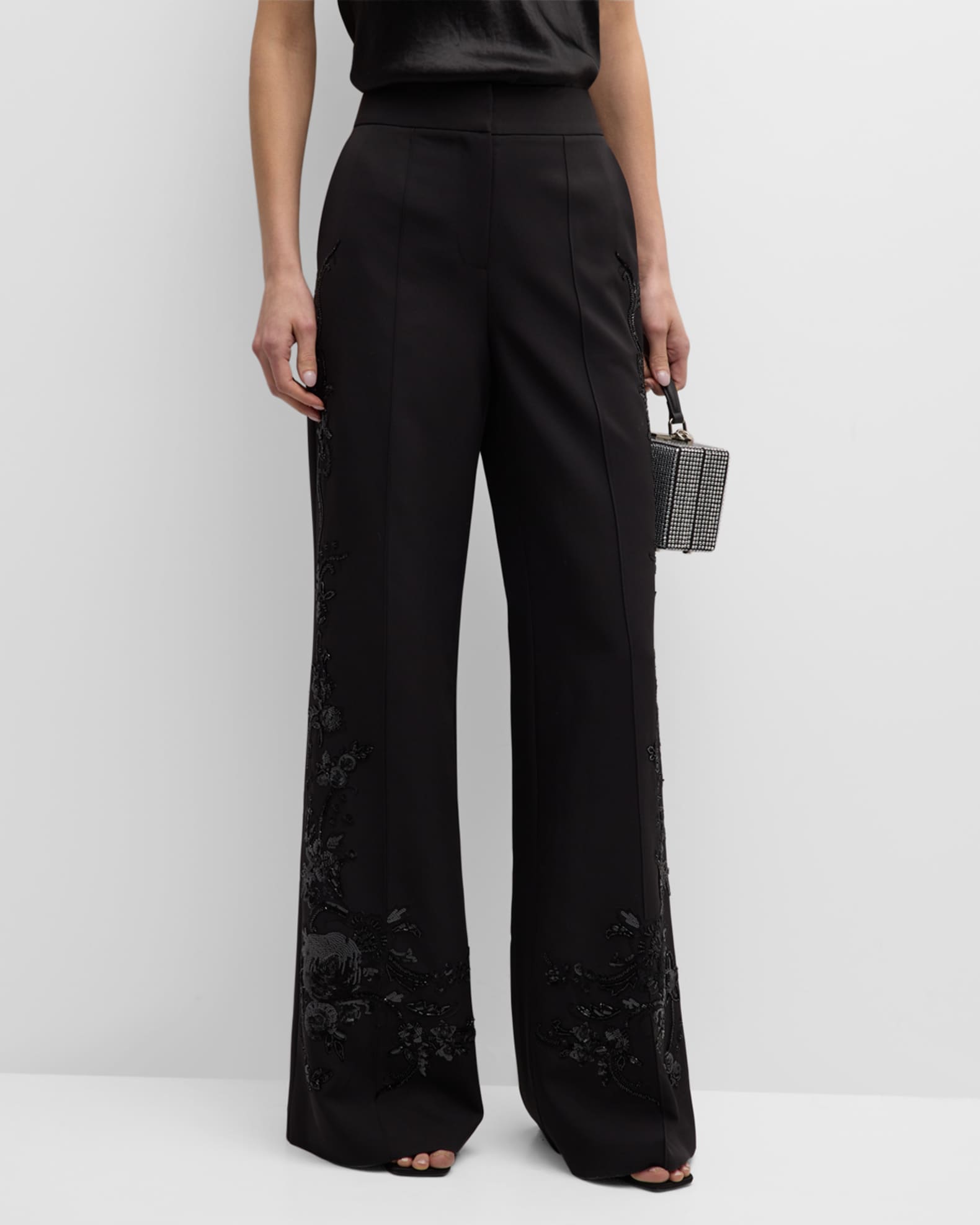 Samantha Beaded Floral-Embroidered Pants | Neiman Marcus