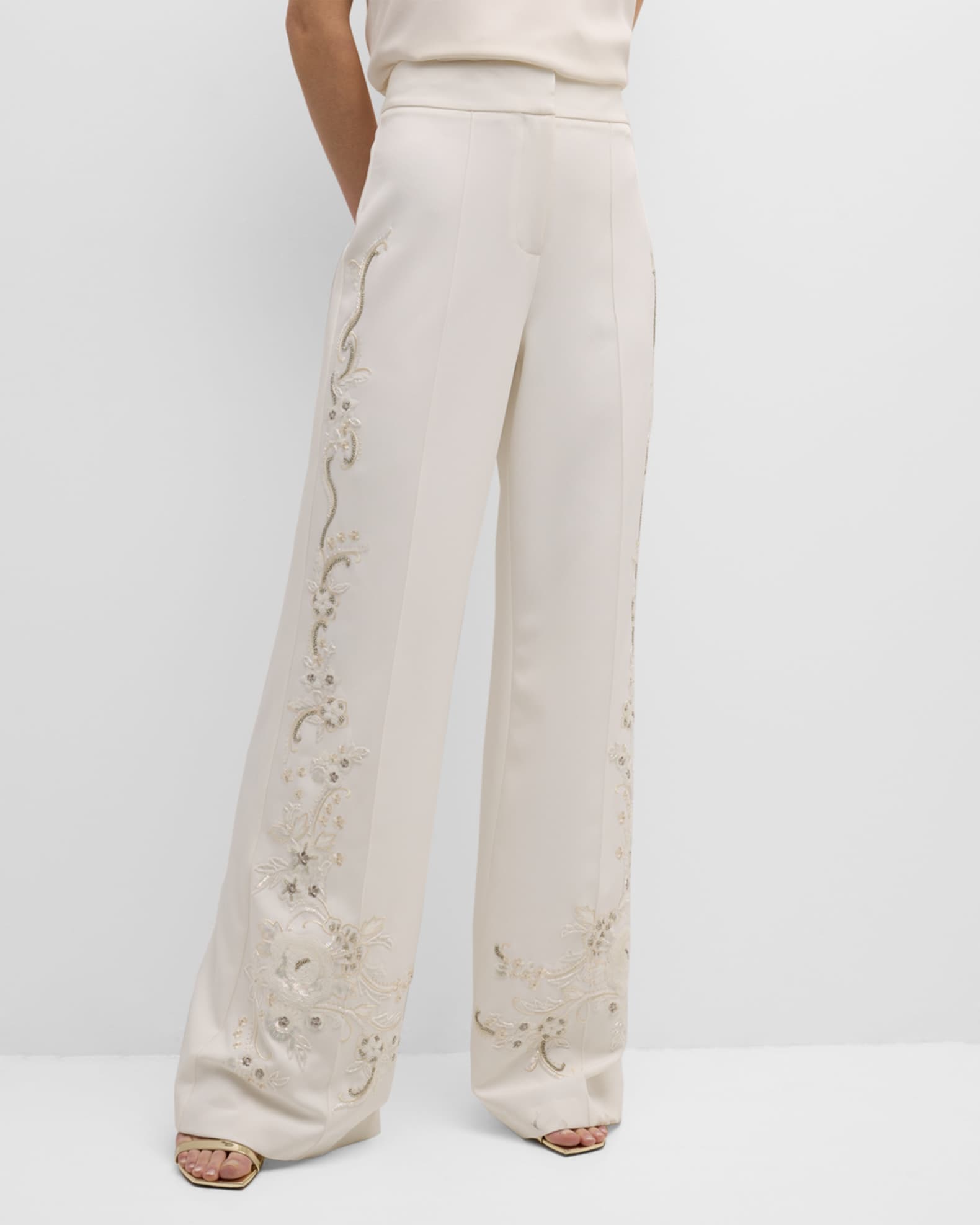 Kobi Halperin Samantha Beaded Floral-Embroidered Pants | Neiman Marcus