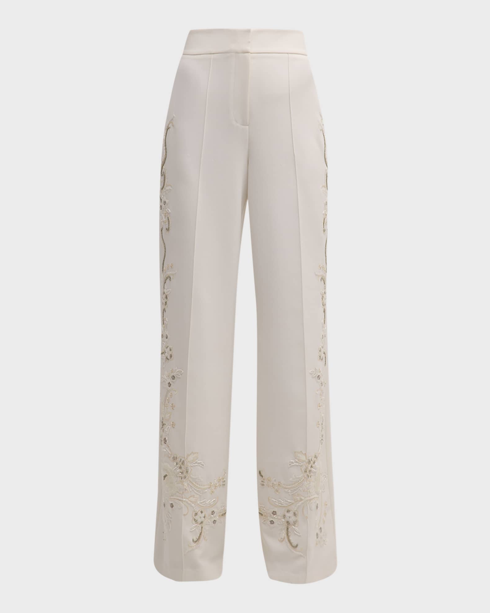 Kobi Halperin Samantha Beaded Floral-Embroidered Pants | Neiman Marcus