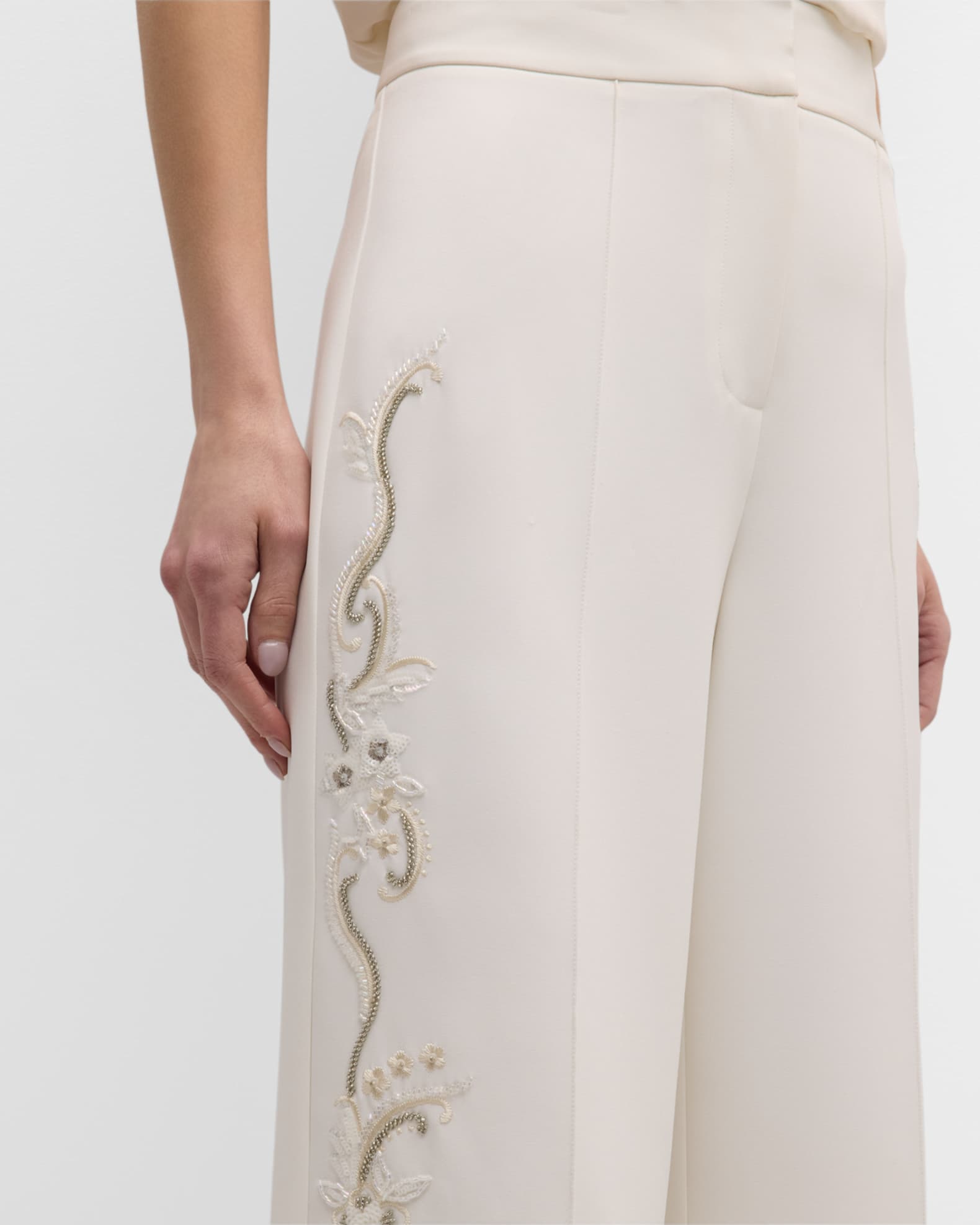 Kobi Halperin Samantha Beaded Floral-Embroidered Pants | Neiman Marcus