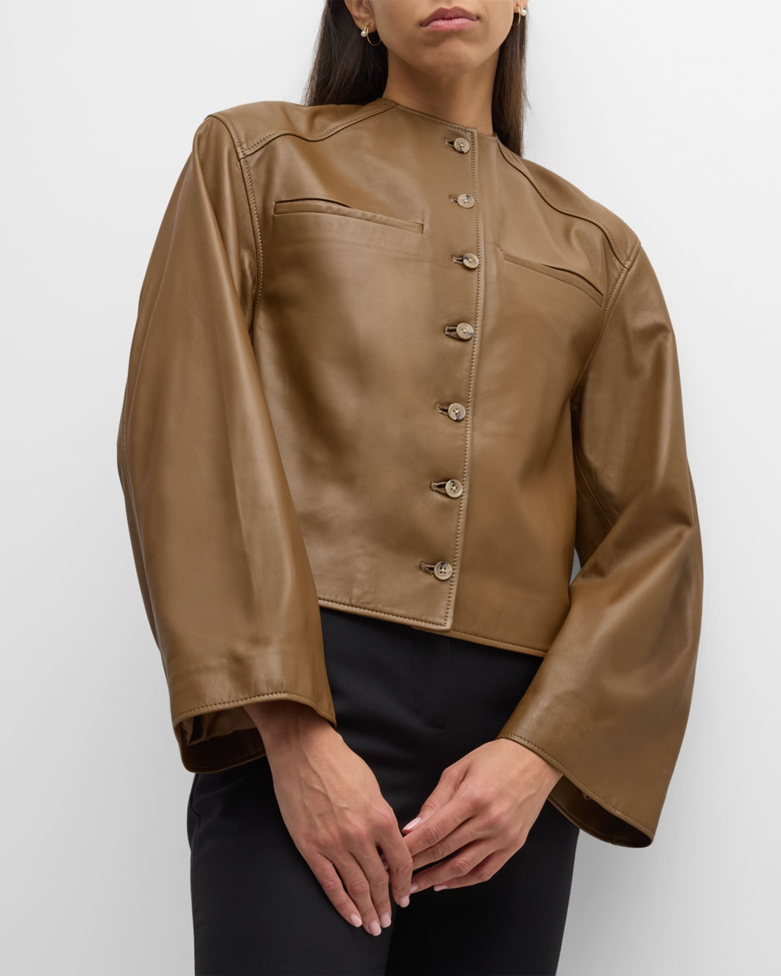 Loulou Studio Brize Single-Breasted Collarless Leather Jacket | Neiman ...