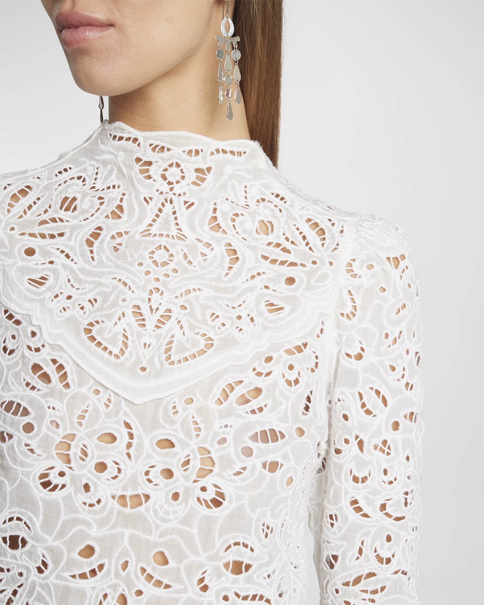 Isabel Marant Delphi Mock-Neck Long-Sleeve Crop Lace Top | Neiman Marcus