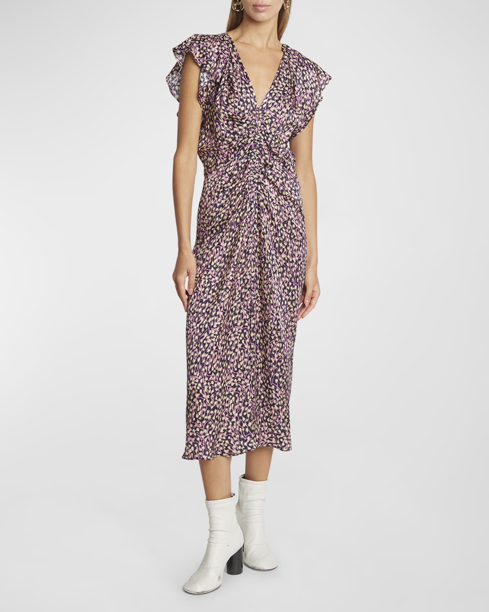 Isabel Marant Lyndsay Floral-Print Cap-Sleeve Midi Dress | Neiman Marcus