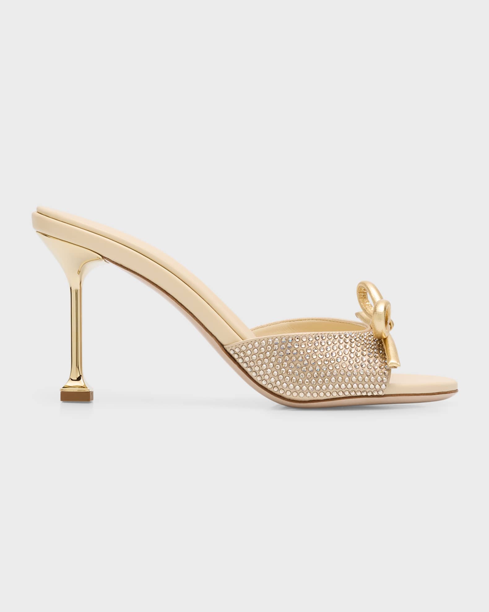 Miu Miu Shimmer Metallic Leather Bow Mule Sandals | Neiman Marcus