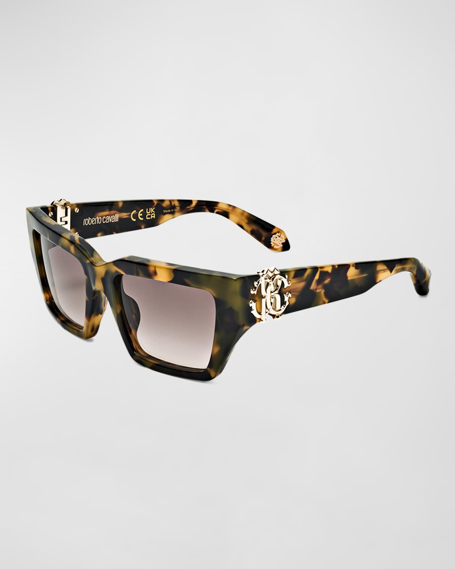 Roberto Cavalli Iconic RC Logo Acetate Rectangle Sunglasses | Neiman Marcus