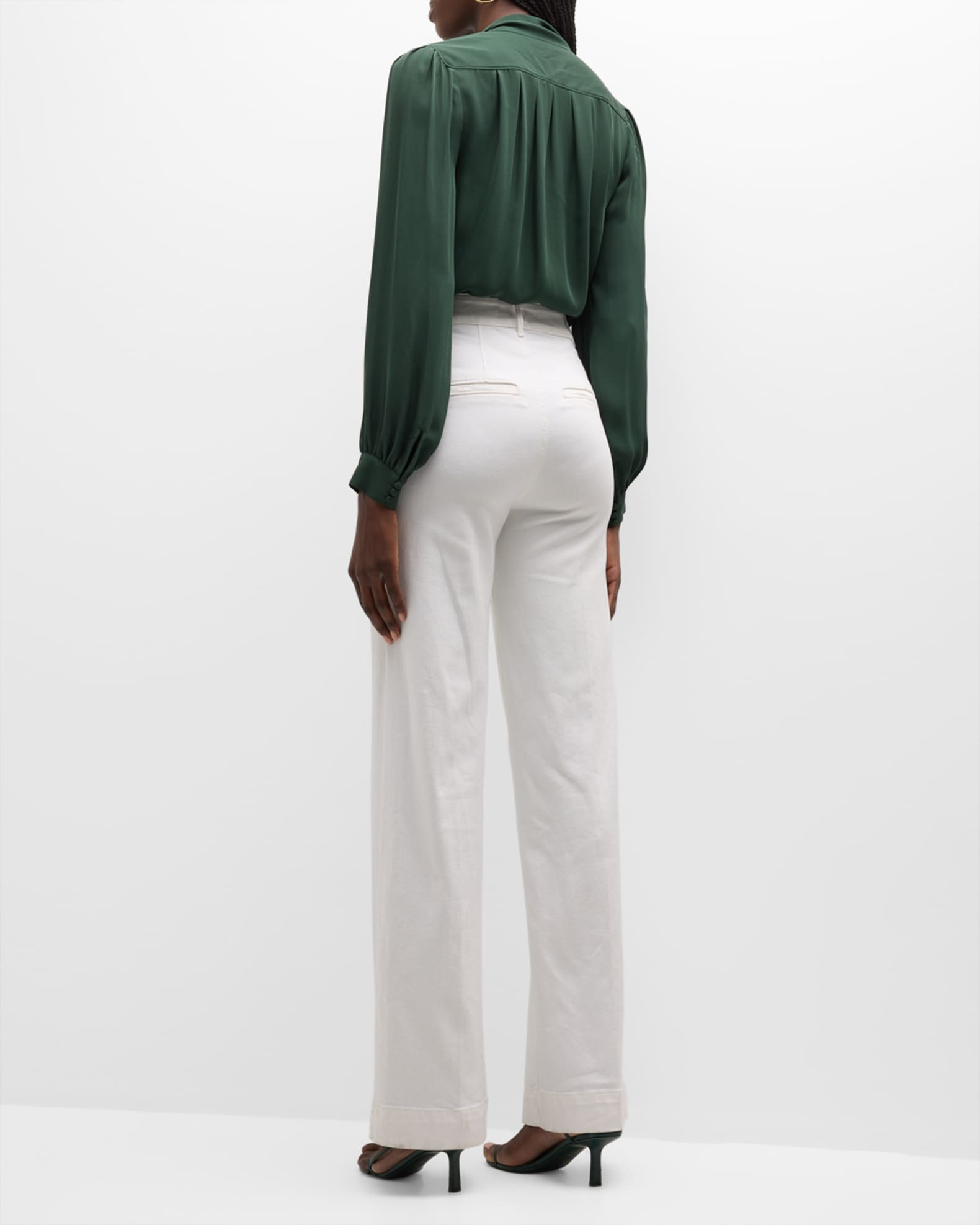 PAIGE Sasha Wide-Leg Pintuck Denim Trousers | Neiman Marcus