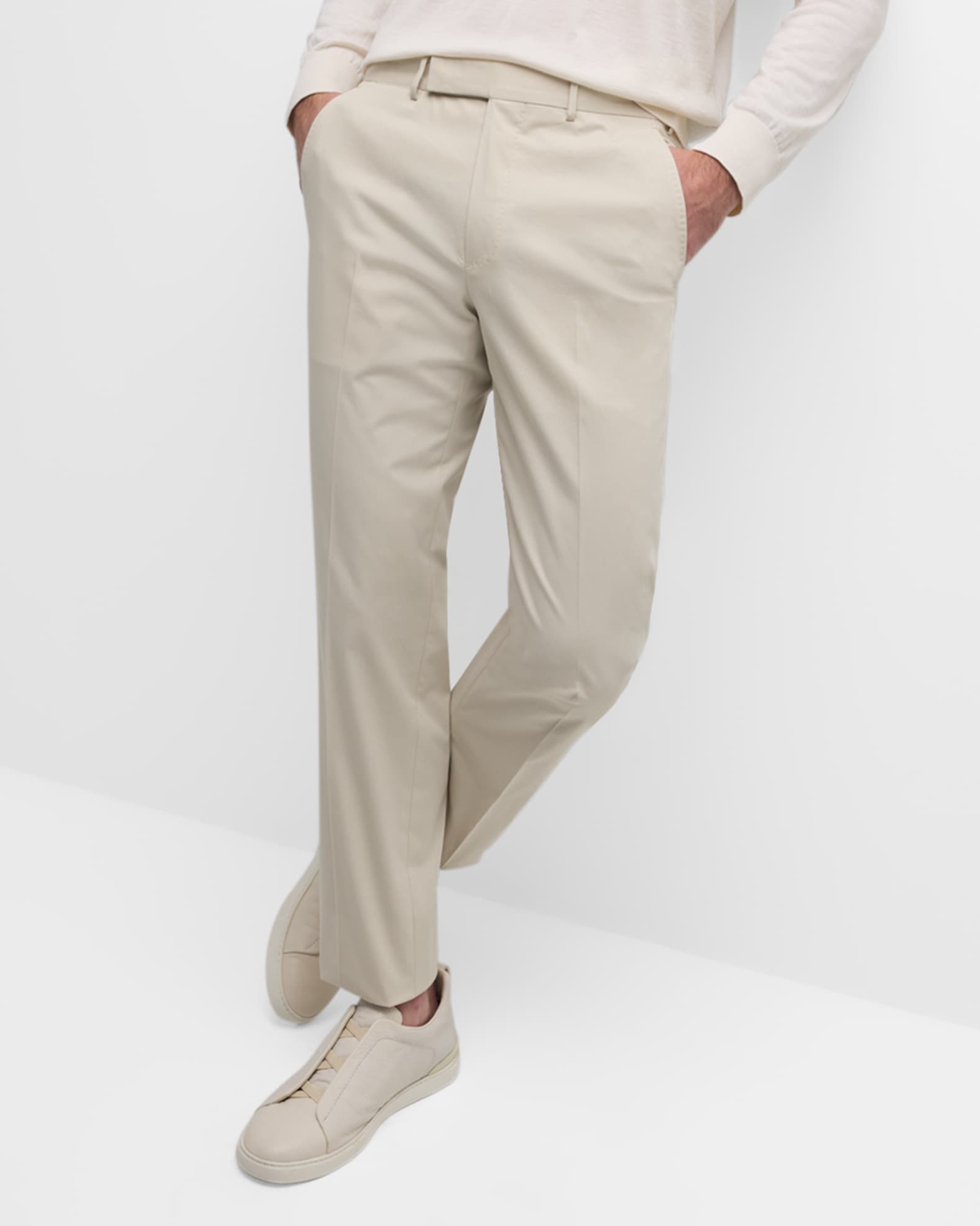 ZEGNA Men's Flat-Front Stretch Cotton Pants | Neiman Marcus