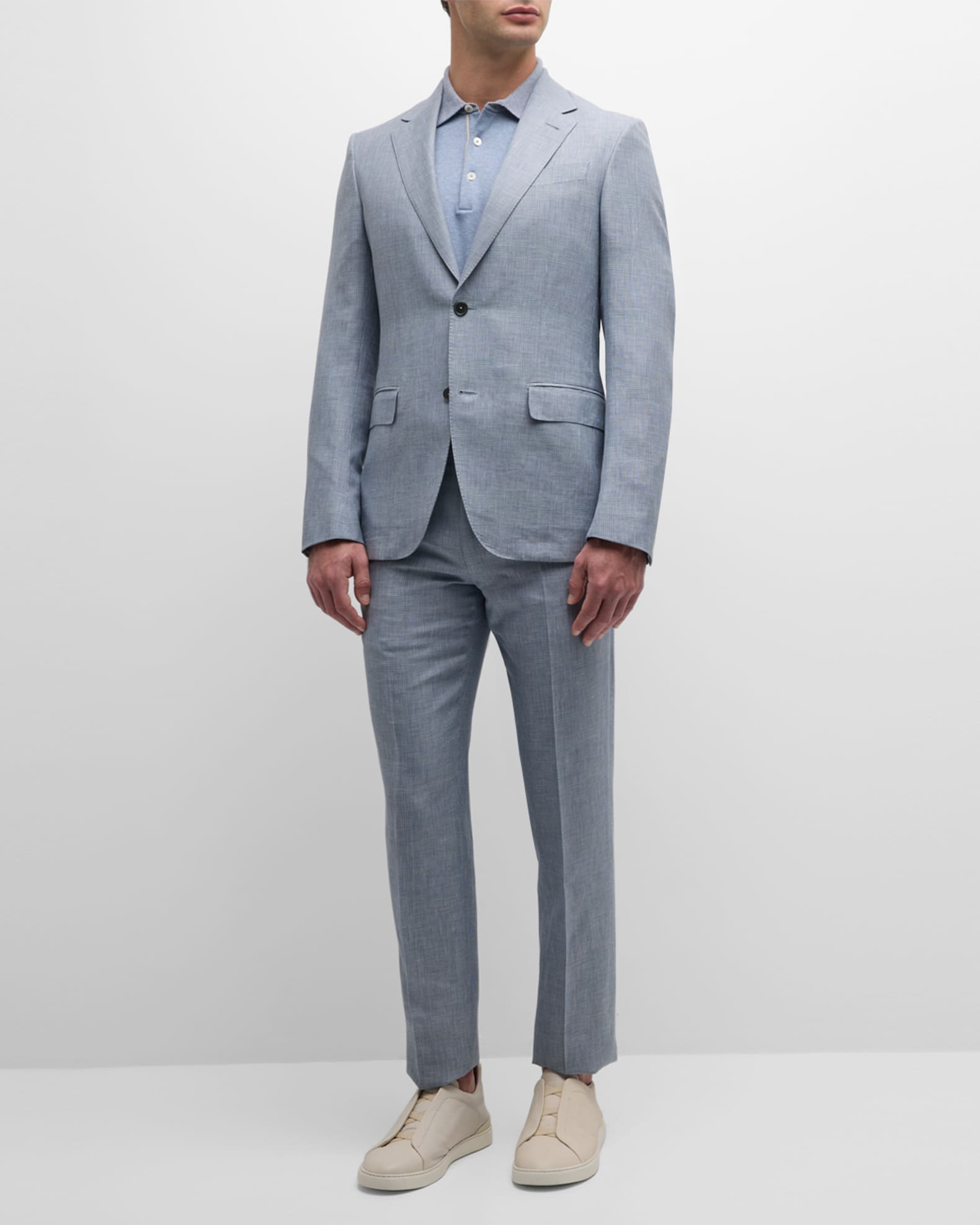 ZEGNA Men's Plaid Crossover Wool Linen Suit | Neiman Marcus