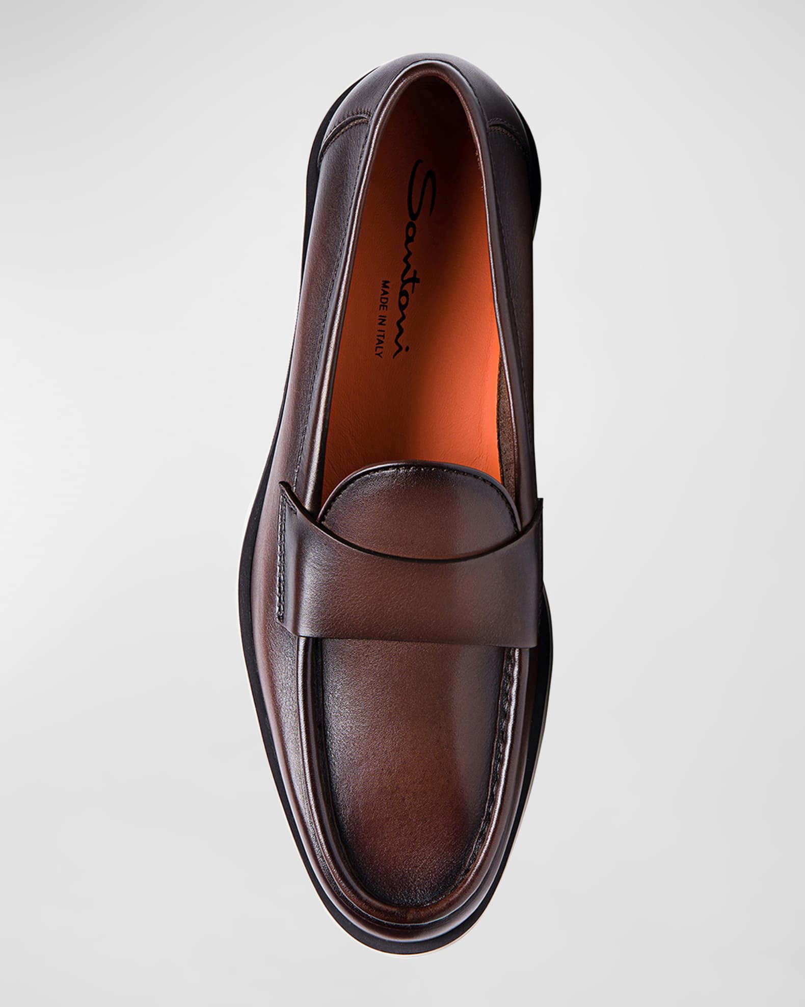 Santoni Men's Detroit Leather Rubber-Sole Penny Loafers | Neiman Marcus