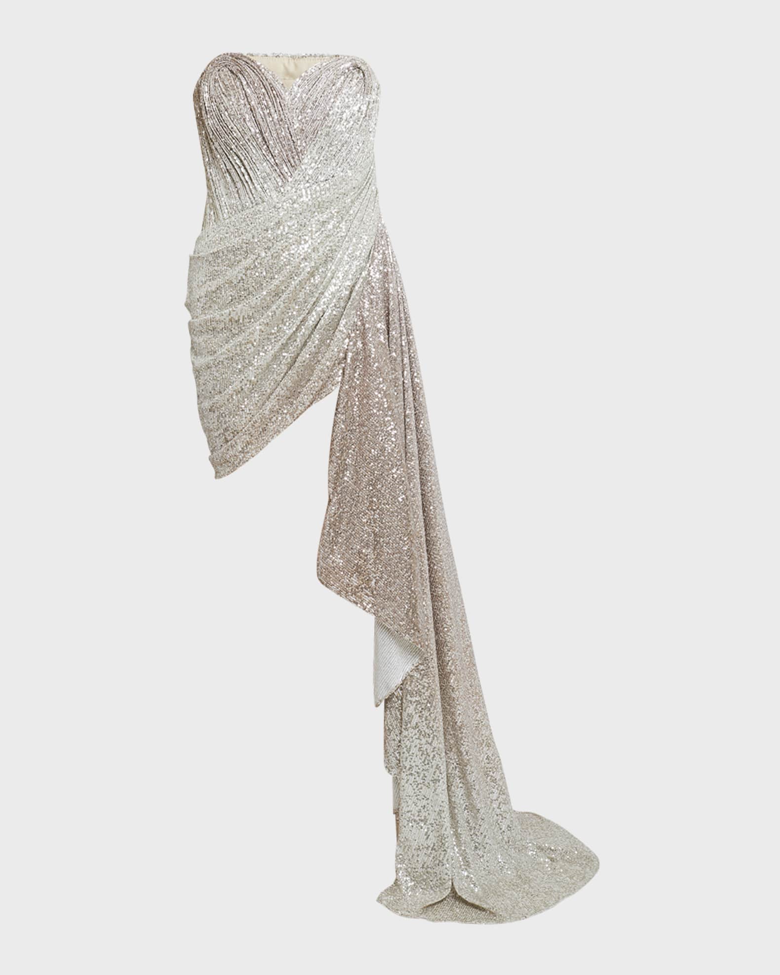 Gaurav Gupta Strapless Sequin Draped Sculpture Mini Dress | Neiman Marcus
