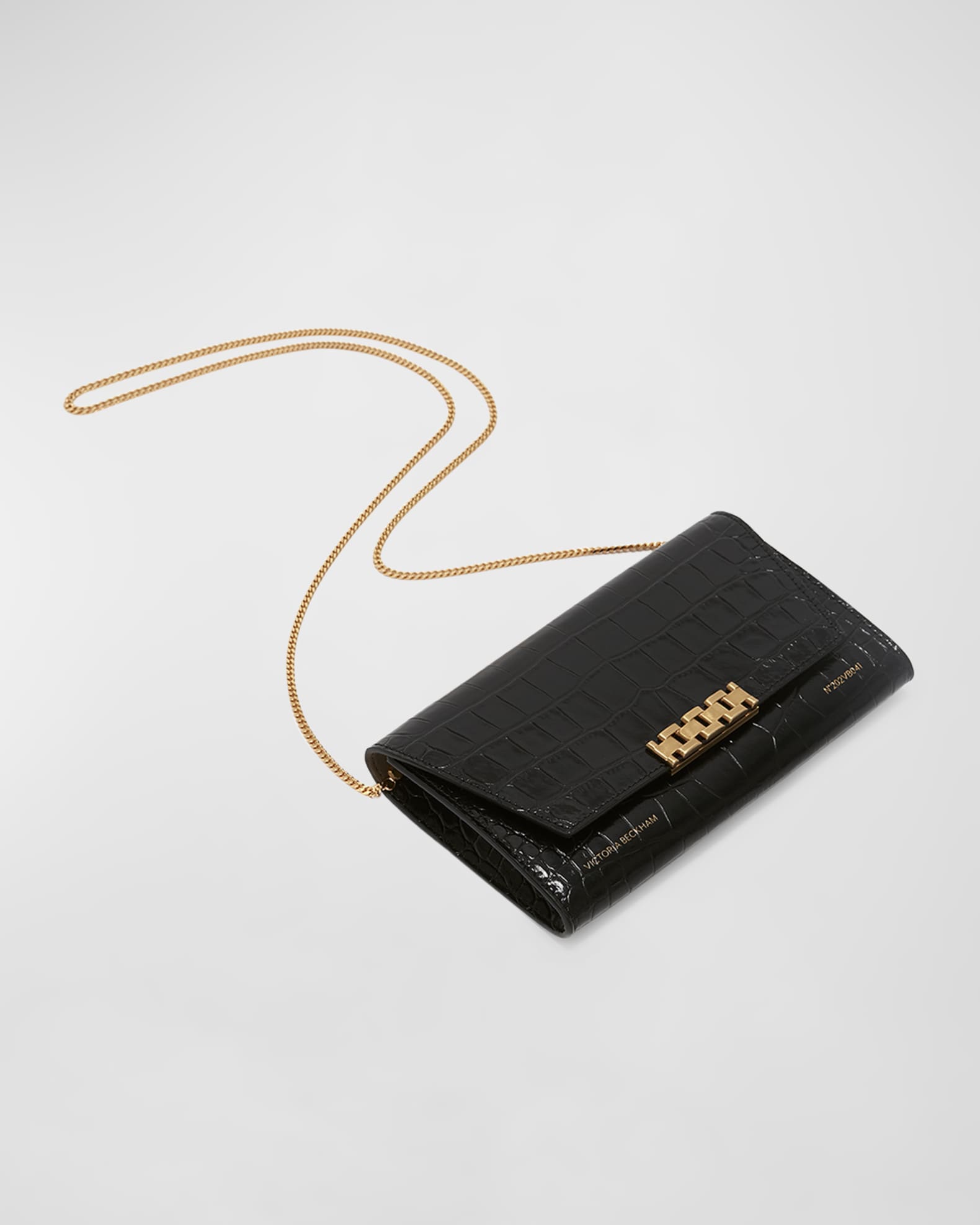 Victoria Beckham Croc-Embossed Wallet on Chain | Neiman Marcus