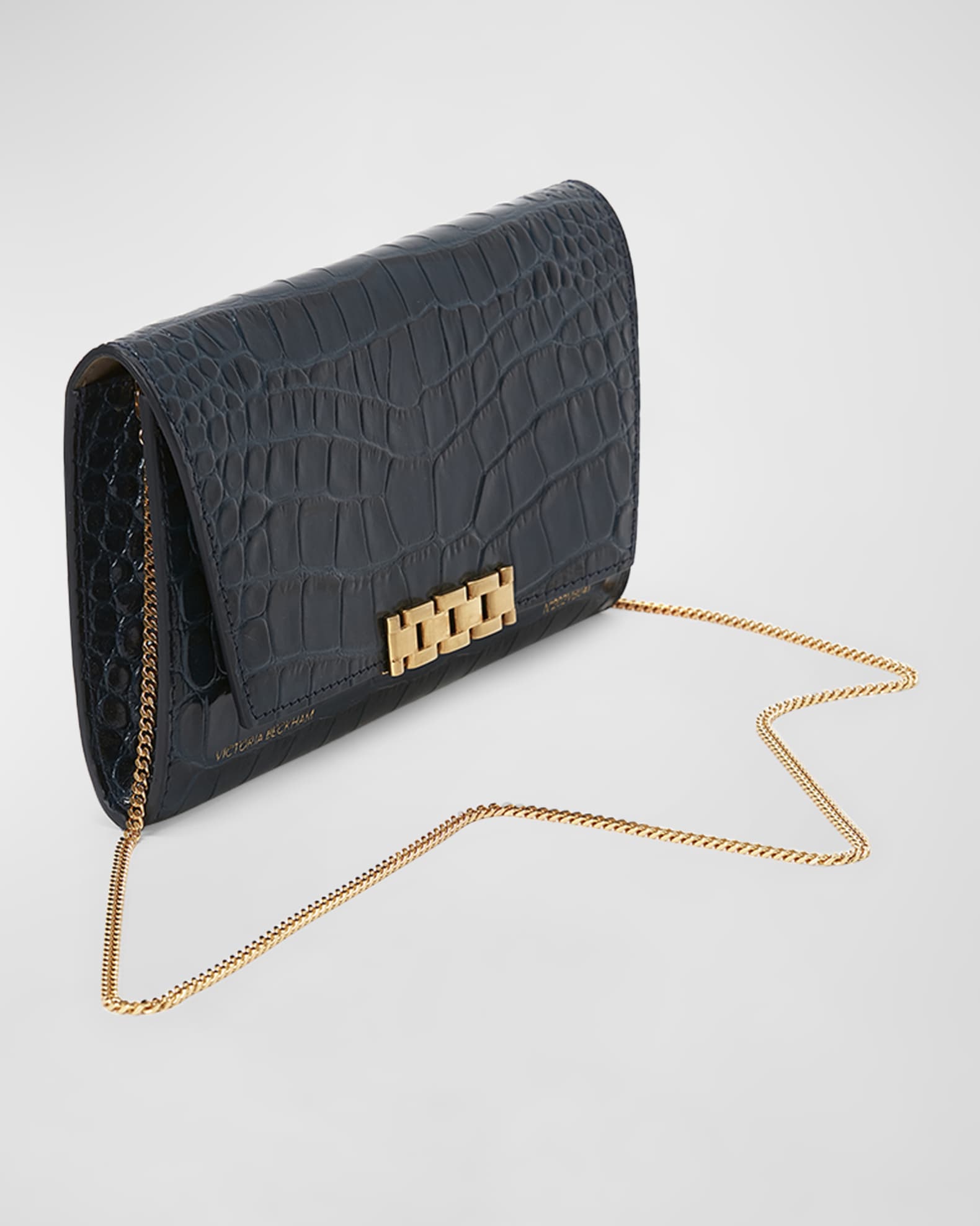 Victoria Beckham Croc-Embossed Wallet on Chain | Neiman Marcus