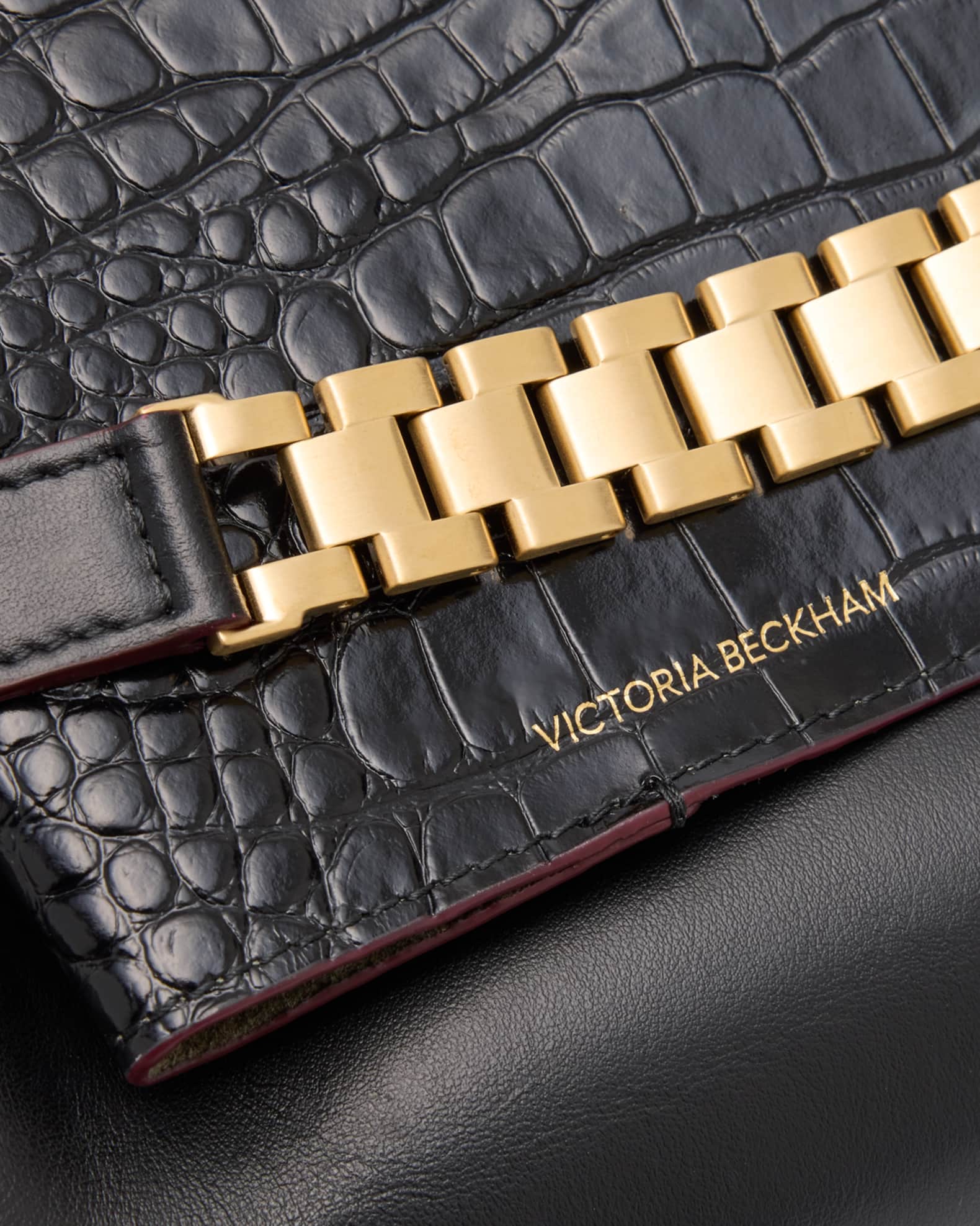 Victoria Beckham Chain Croc-Embossed Pouch Shoulder Bag | Neiman Marcus
