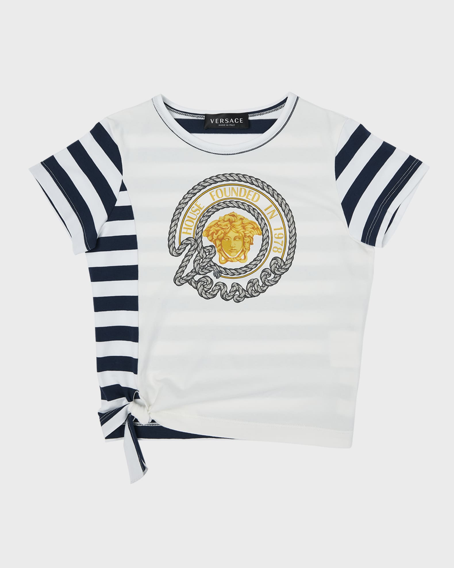Versace Girl's Marine Logo-Print Jersey T-Shirt, Size 8-14 | Neiman Marcus