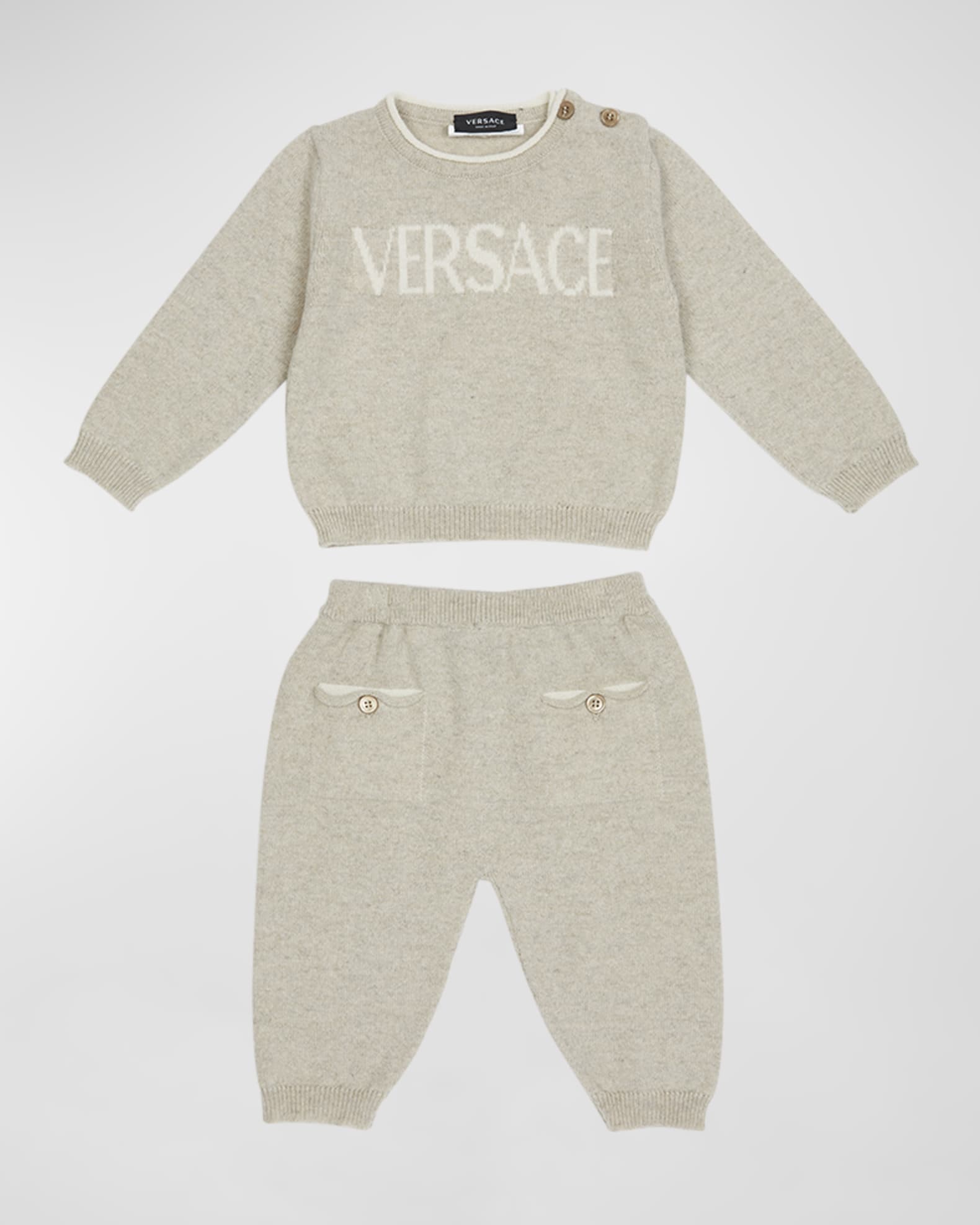 Versace Boy's Cashmere Logo Two-Piece Set, Size 0M-9M | Neiman Marcus