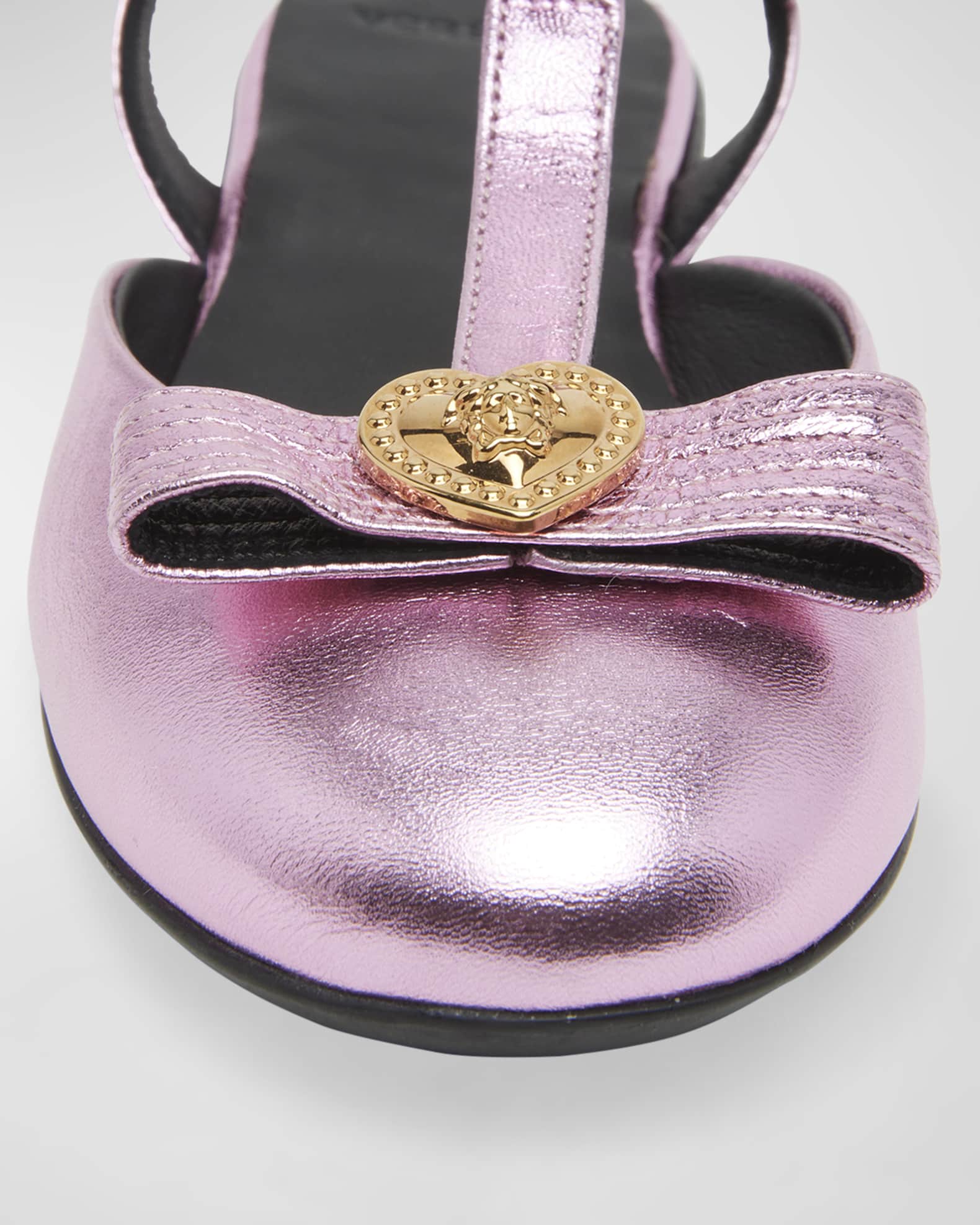 Versace Girl's Laminated Leather Slingback Ballerina Flats, Toddler ...