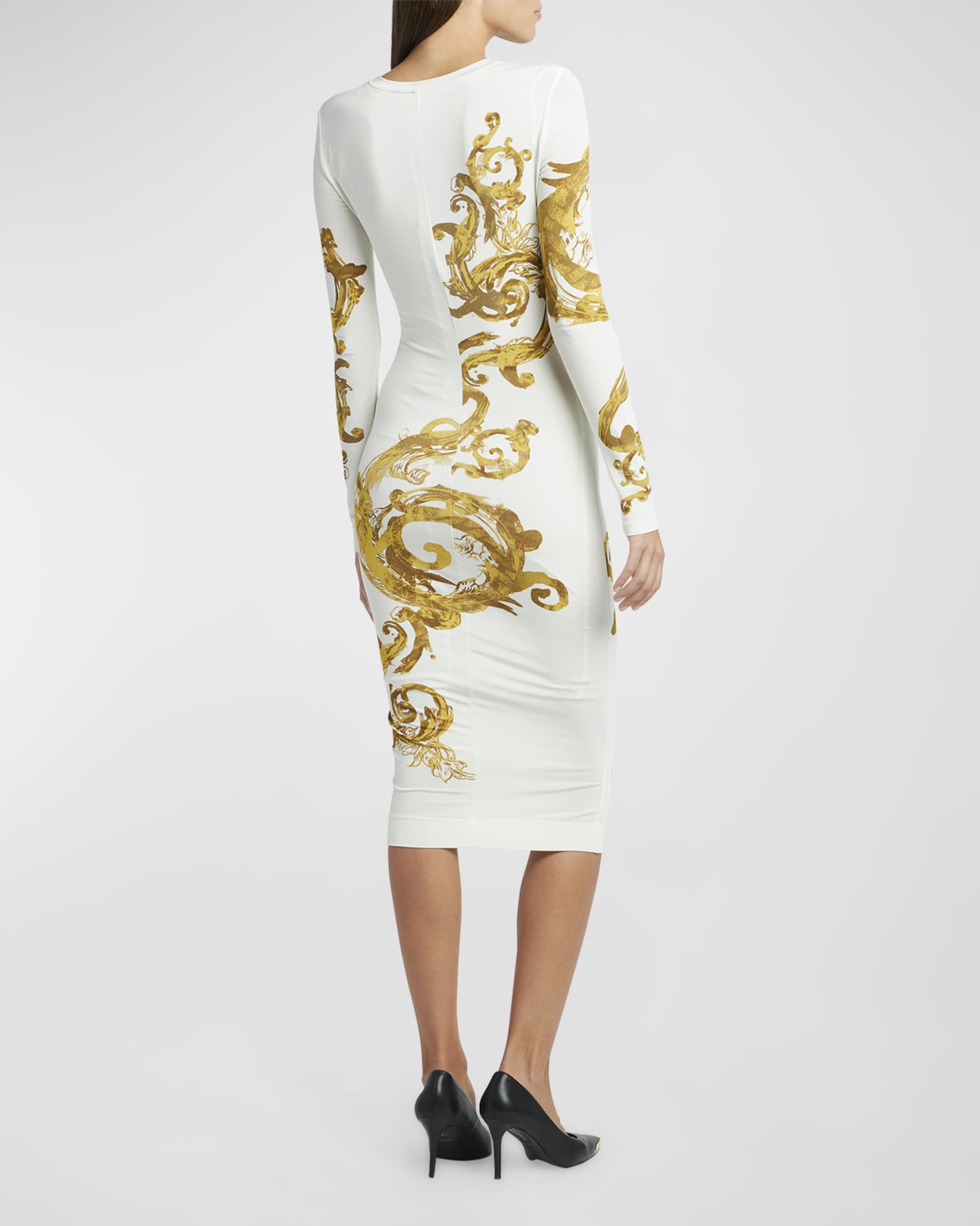 Versace Jeans Couture Chain Couture Long Sleeve Bodycon Midi Dress ...