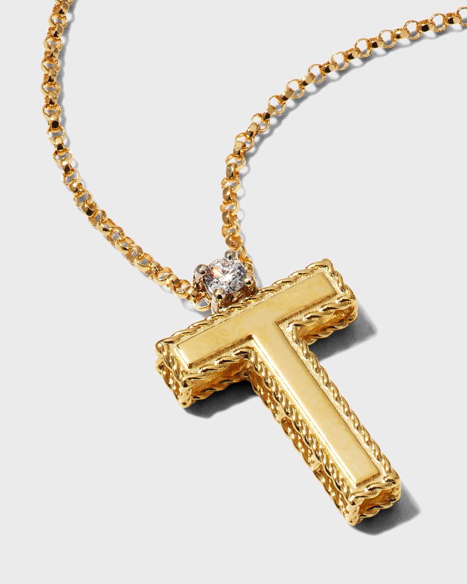 Roberto Coin Princess 18K Yellow Gold Diamond Initial Necklace, T ...