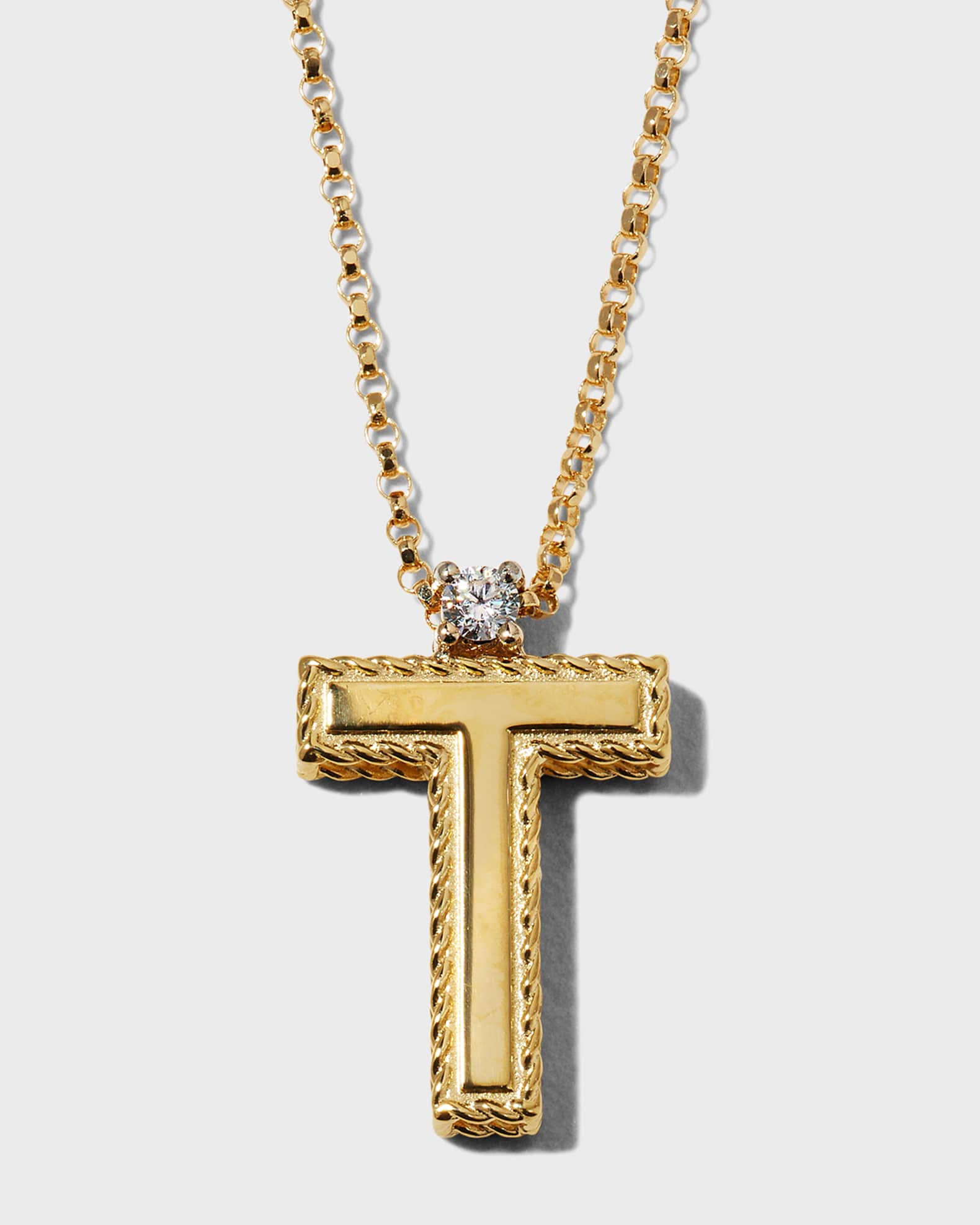 Roberto Coin Princess 18K Yellow Gold Diamond Initial Necklace, T ...