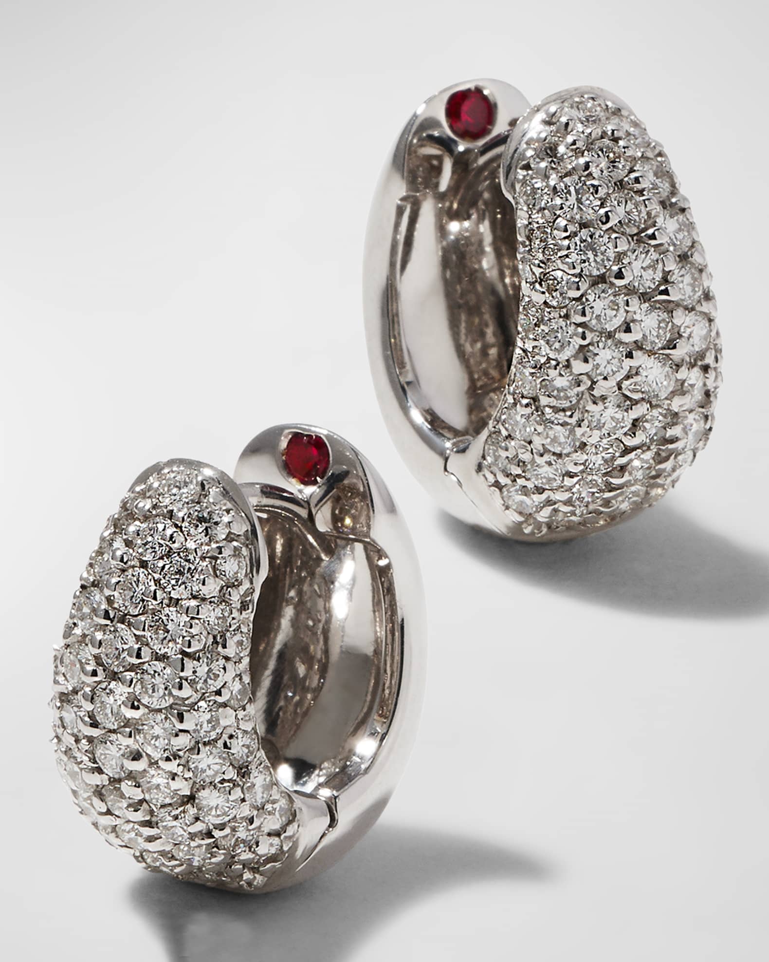 Roberto Coin 18K White Gold Diamond Snap Hoop Earrings, 0.6"L | Neiman ...