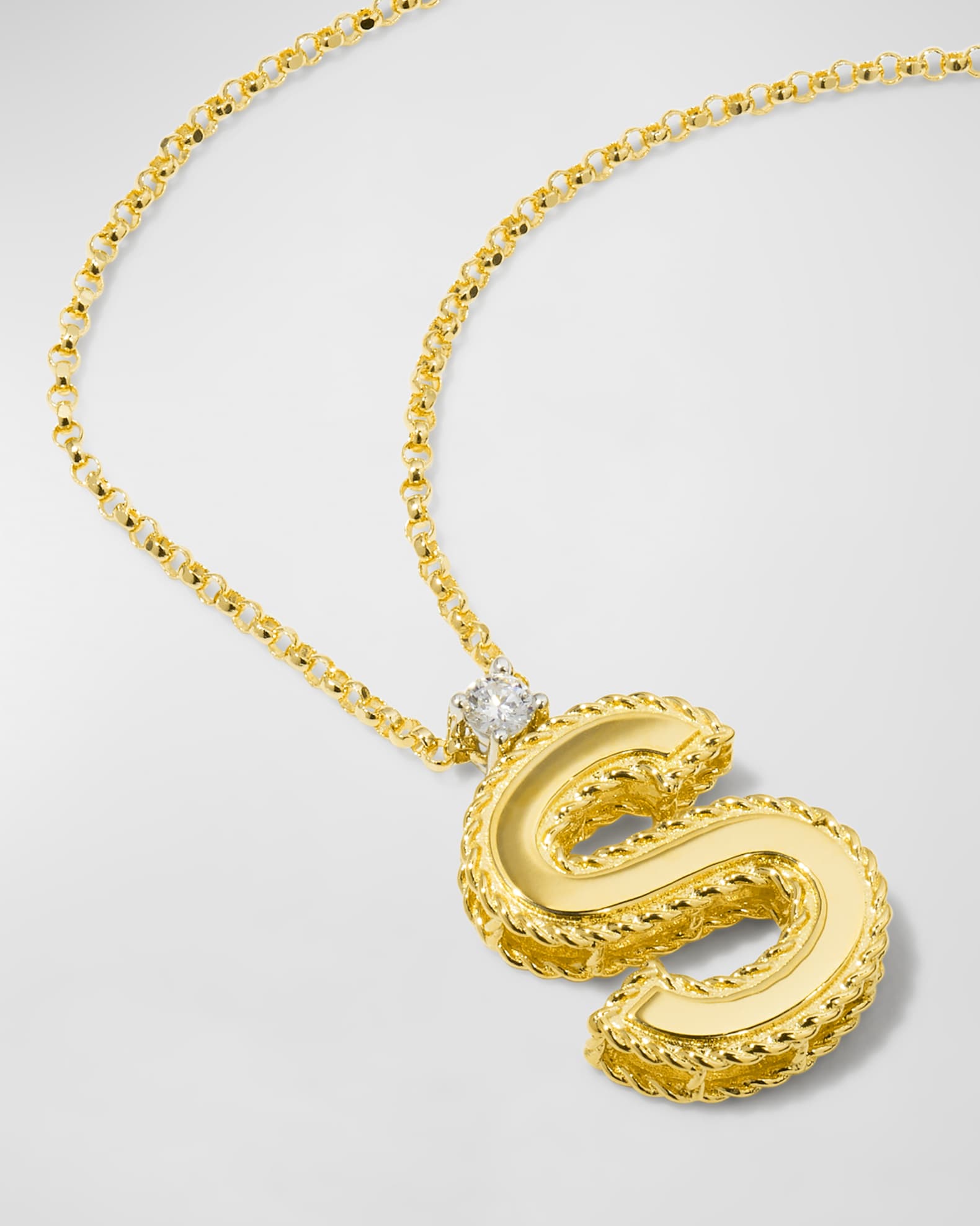 Roberto Coin Princess 18K Yellow Gold Diamond Initial Necklace, S ...