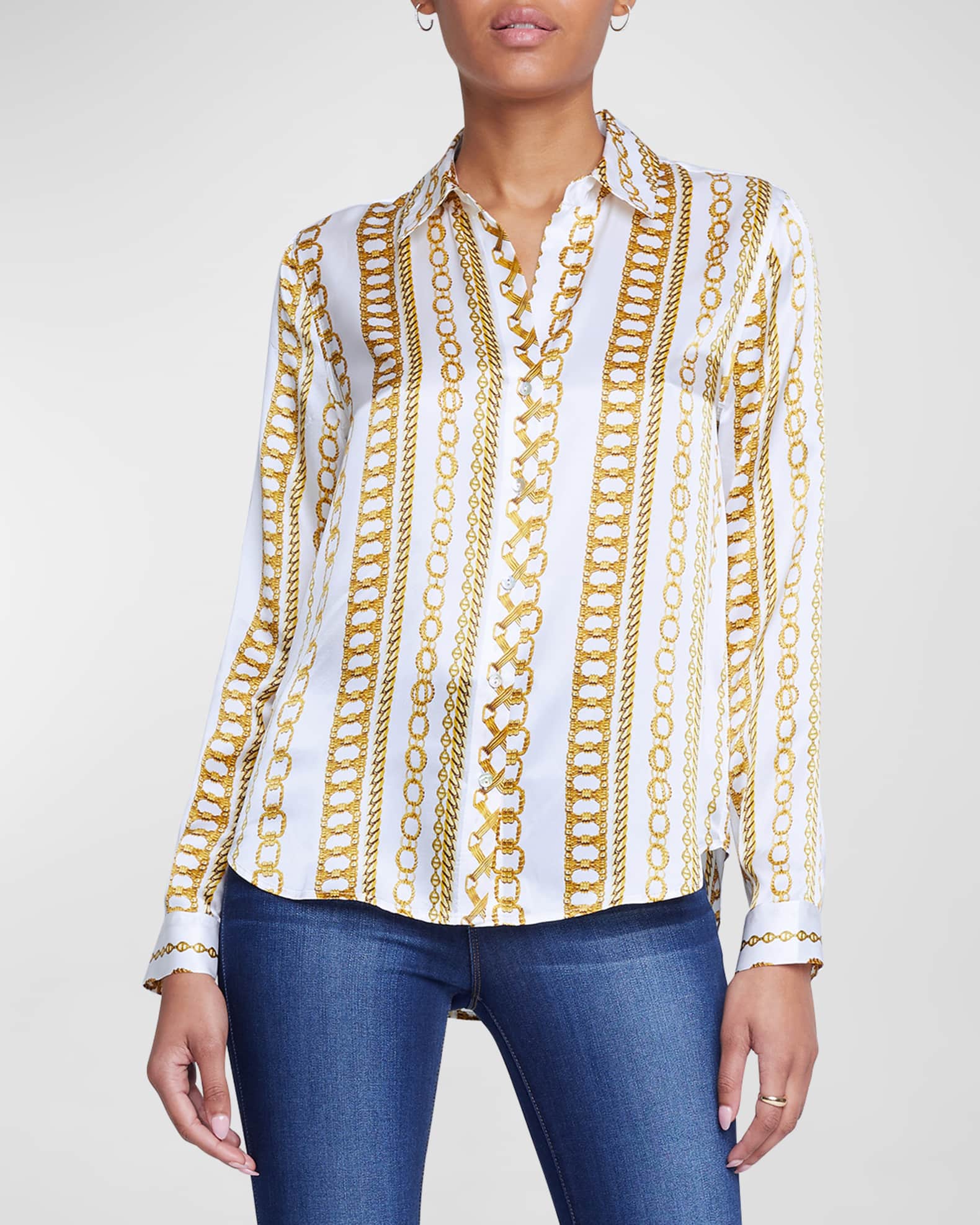 L'Agence Tyler Chain-Print Silk Blouse | Neiman Marcus