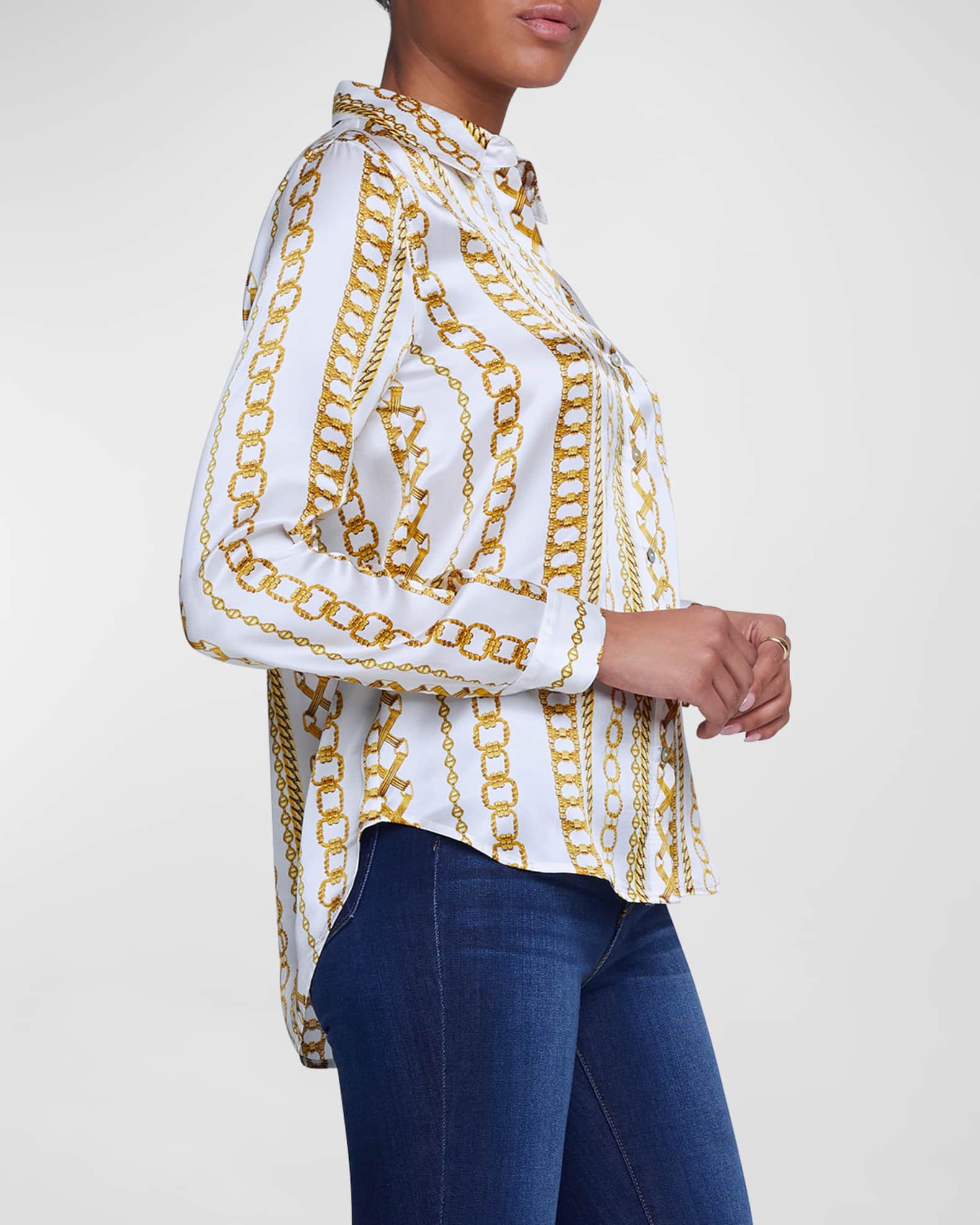 L'Agence Tyler Chain-Print Silk Blouse | Neiman Marcus