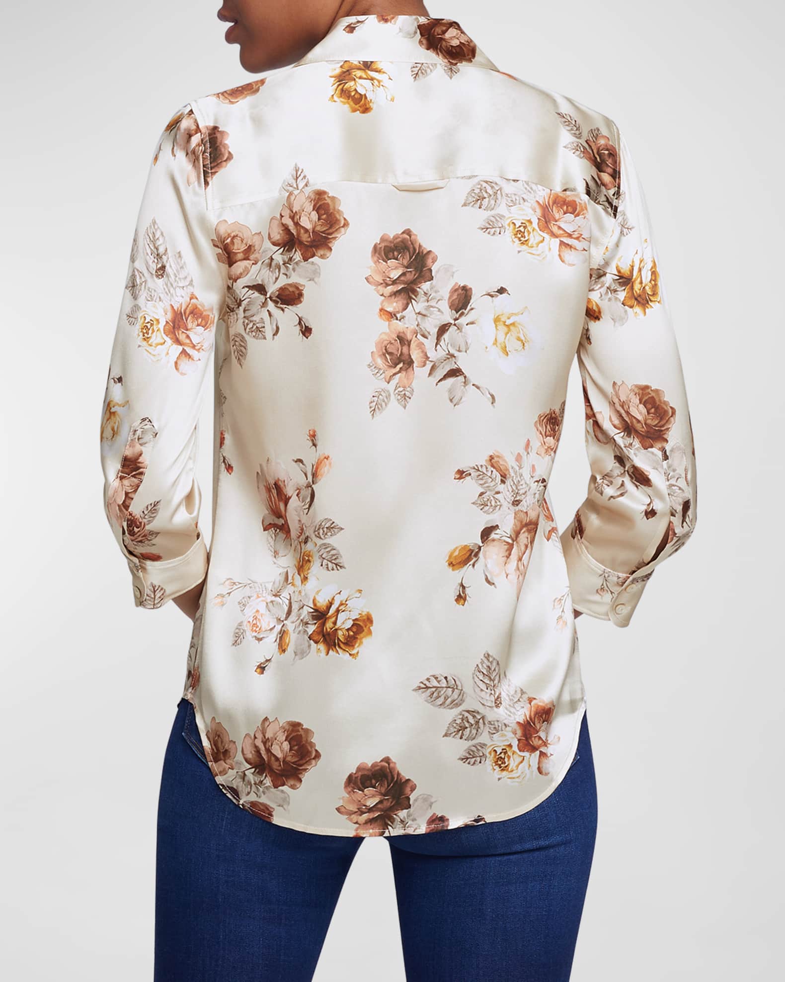 L'Agence Dani Floral-Print Silk Shirt | Neiman Marcus