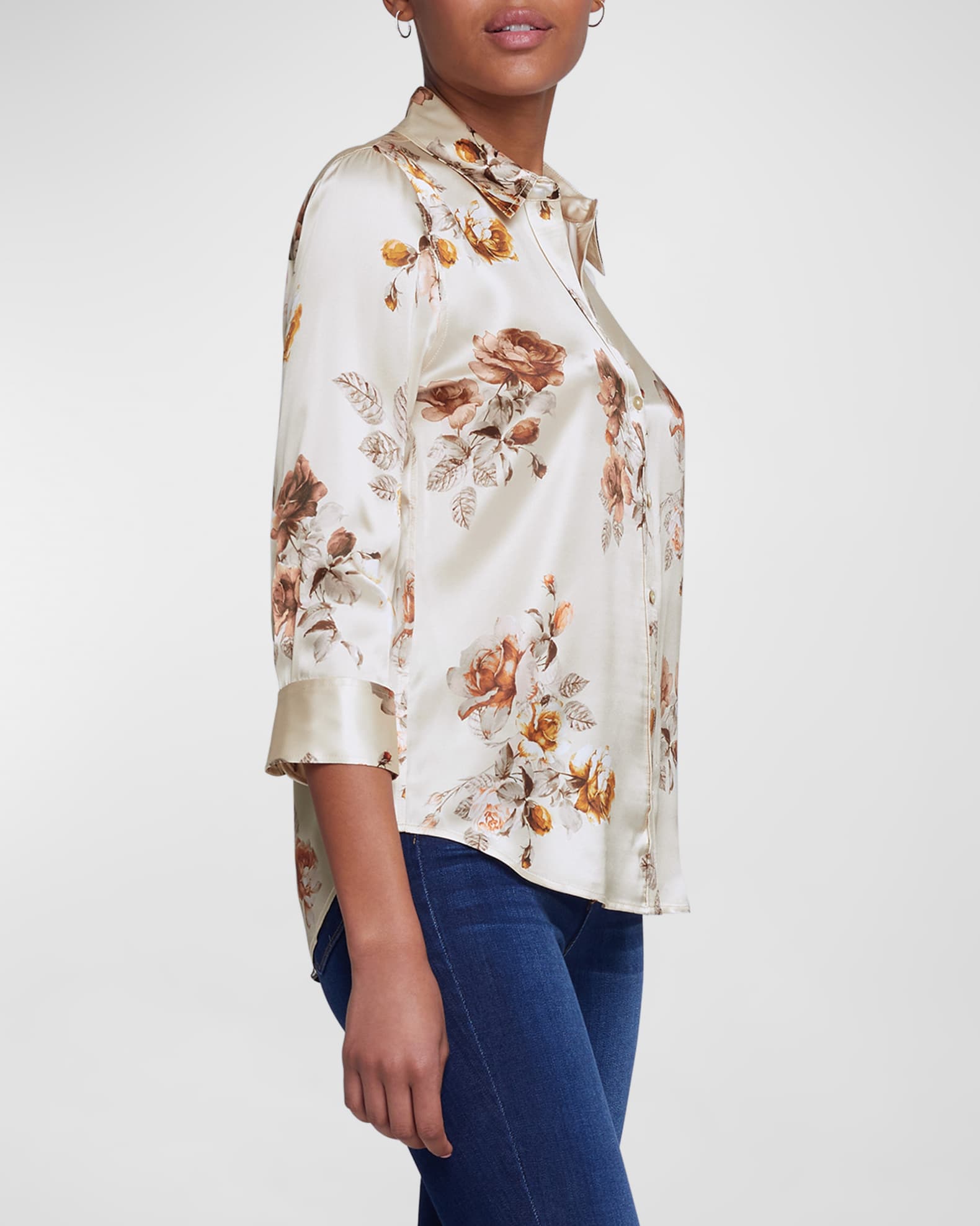 L'Agence Dani Floral-Print Silk Shirt | Neiman Marcus