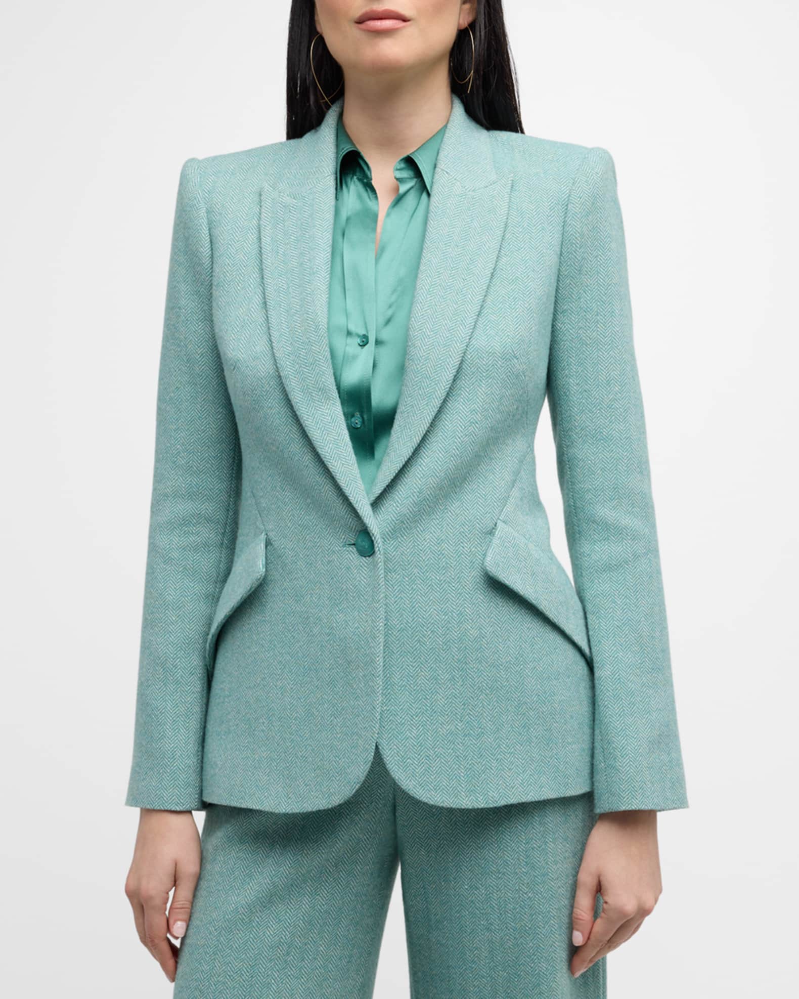 L'Agence Chamberlain Single-Breasted Wool-Blend Blazer | Neiman Marcus