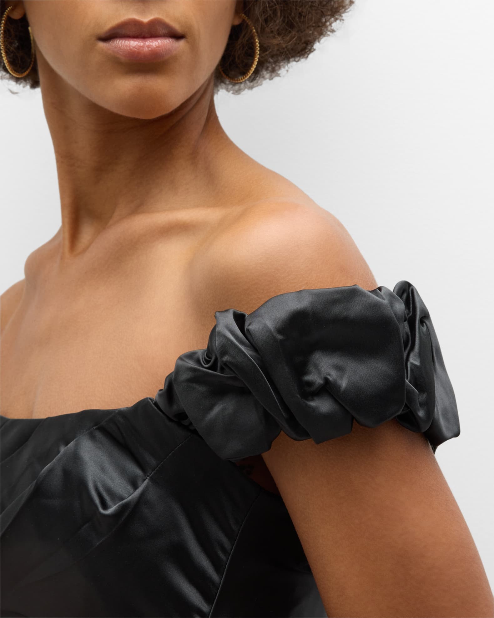 LoveShackFancy Ileana Off-the-Shoulder Puff-Sleeve Satin Crop Top ...