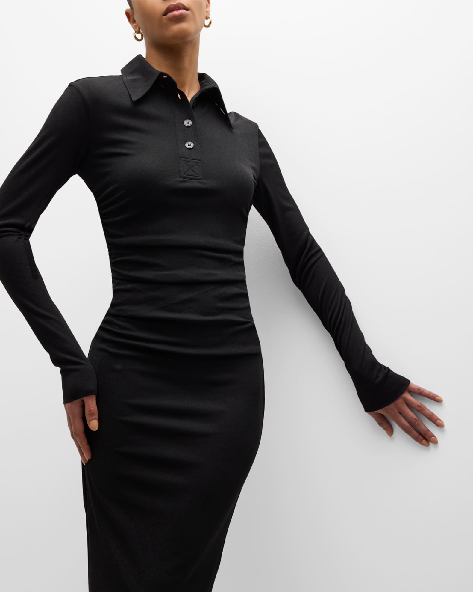 Nanushka Verity Long-Sleeve Knit Polo Midi Dress | Neiman Marcus