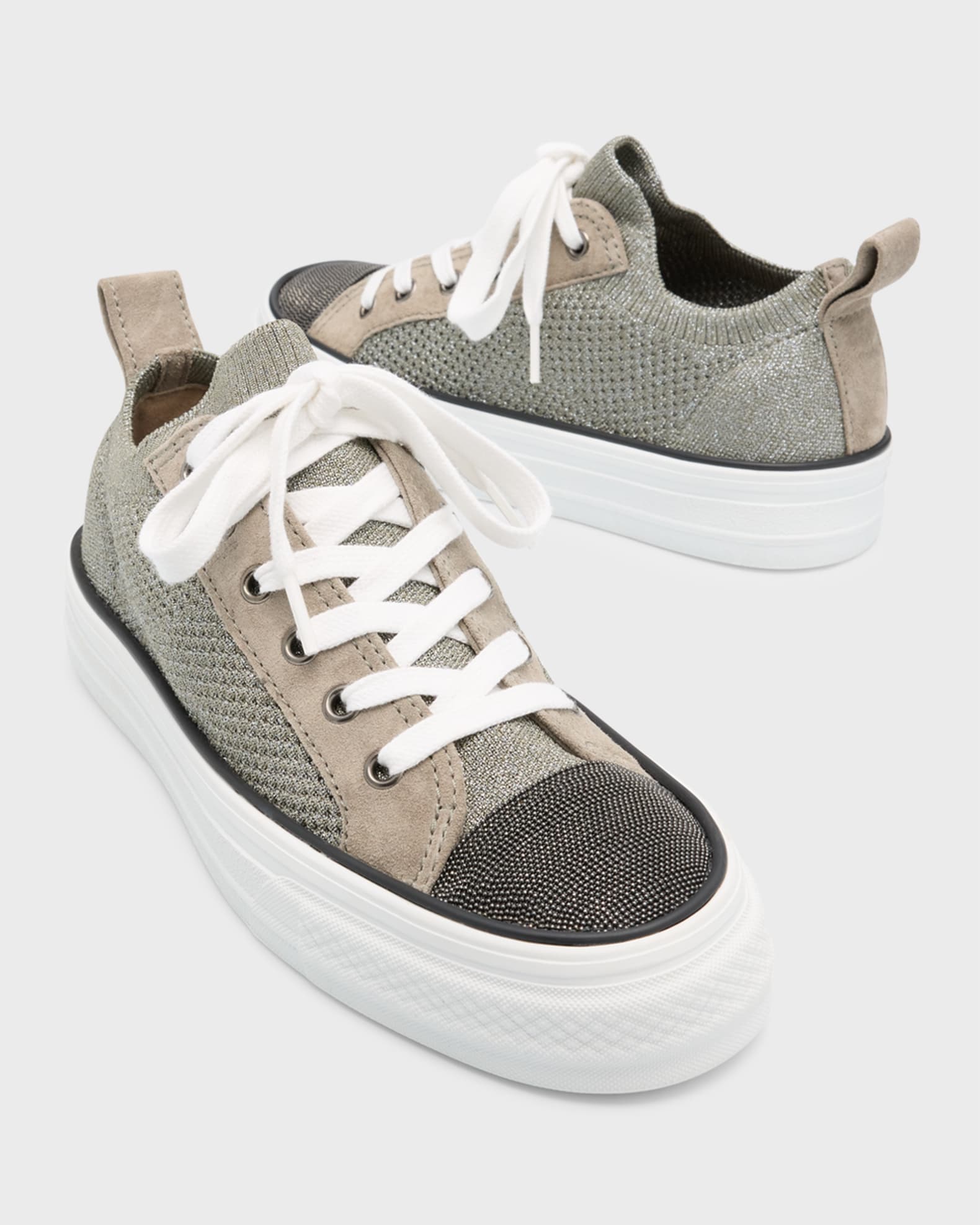 Brunello Cucinelli Knit Monili Cap-Toe Sneakers | Neiman Marcus